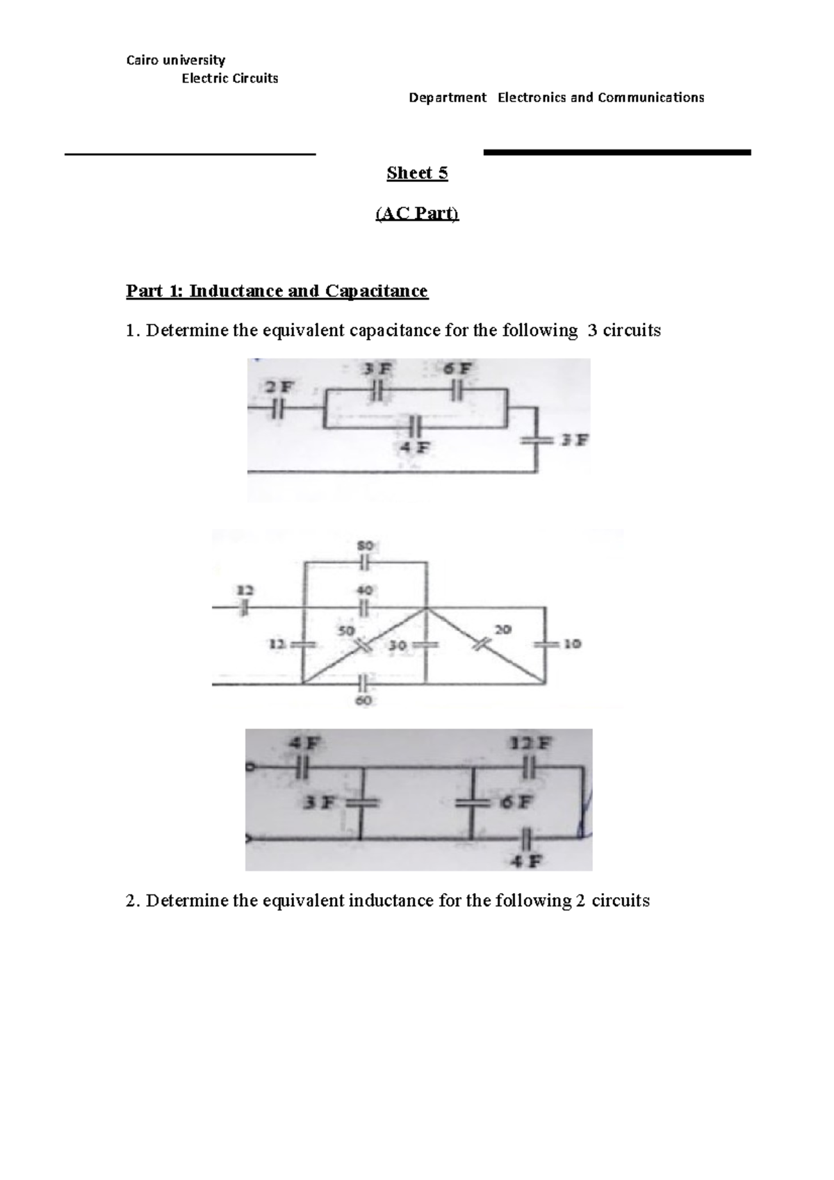 Sheet - AC circuit part(1) - Electric Circuits Department Electronics ...