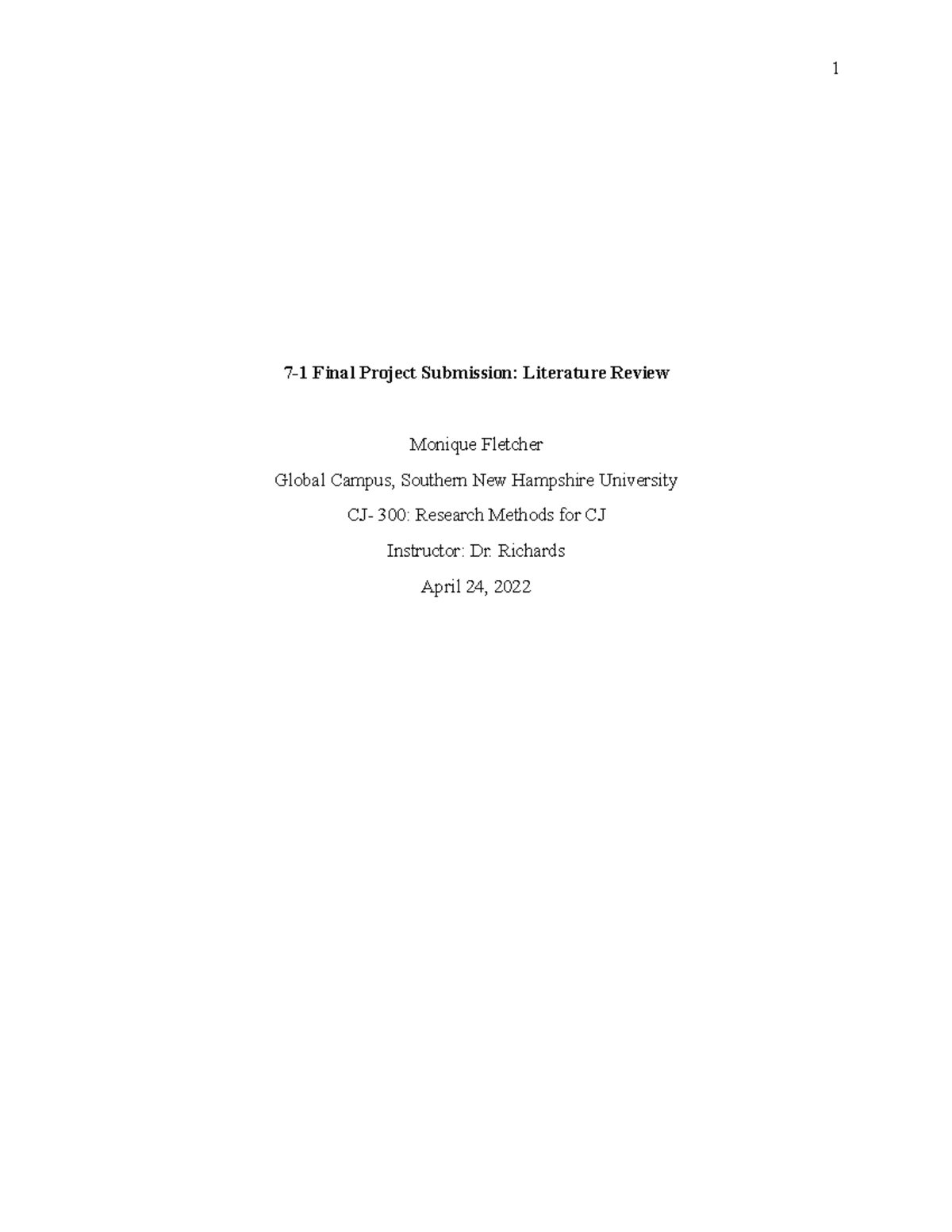 CJ- 300 Final Project - 7-1 Final Project Submission: Literature Review ...