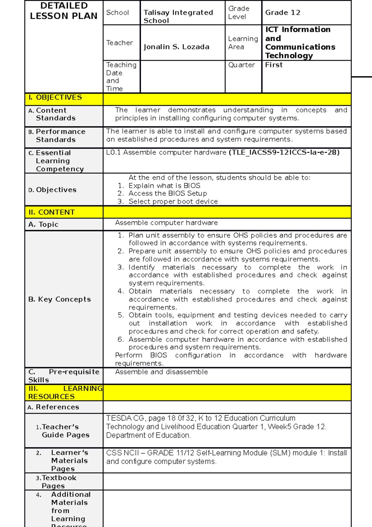 LP.5 ICT12 Tools equipment used in computer systems - Republic of the ...