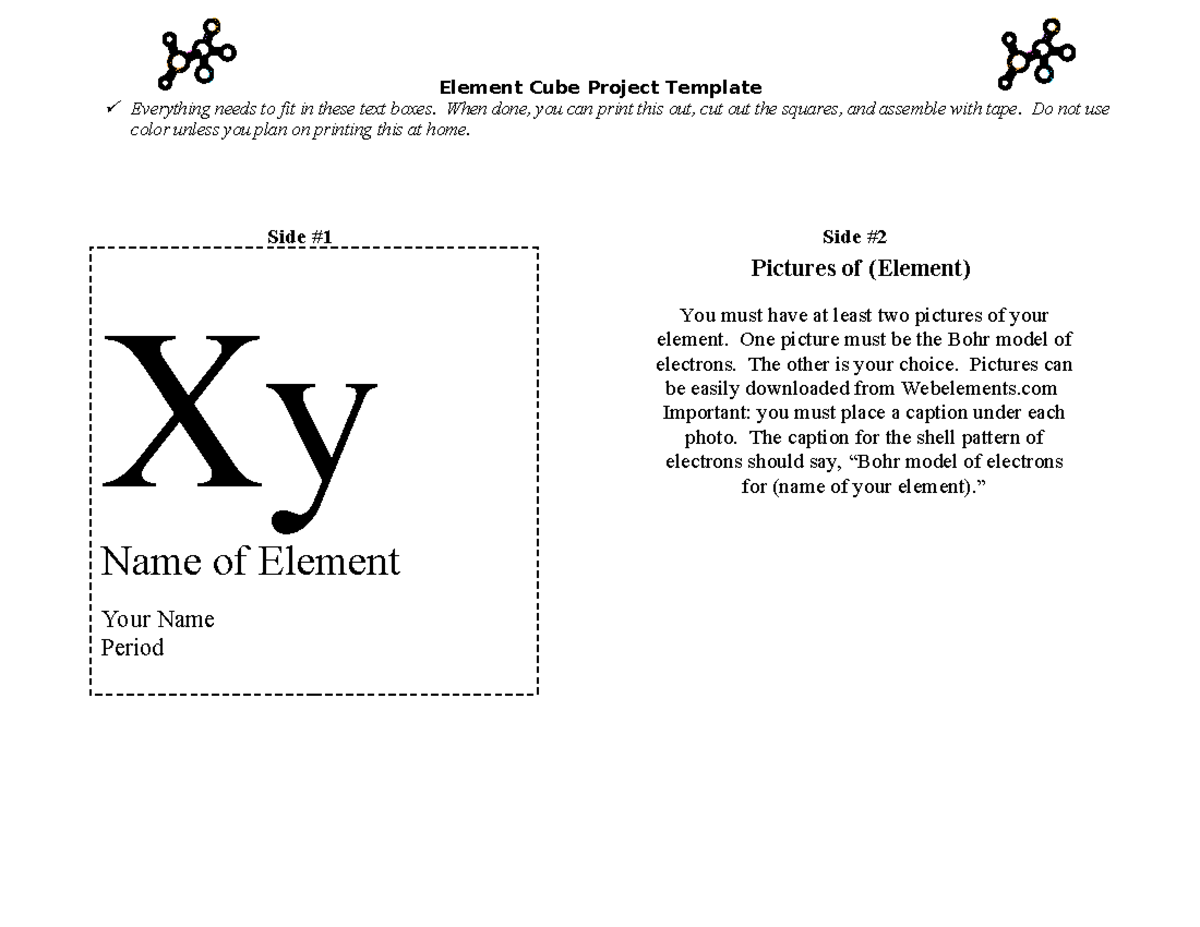 Element cube template-2 - Xy Name of Element Your Name Period Pictures ...