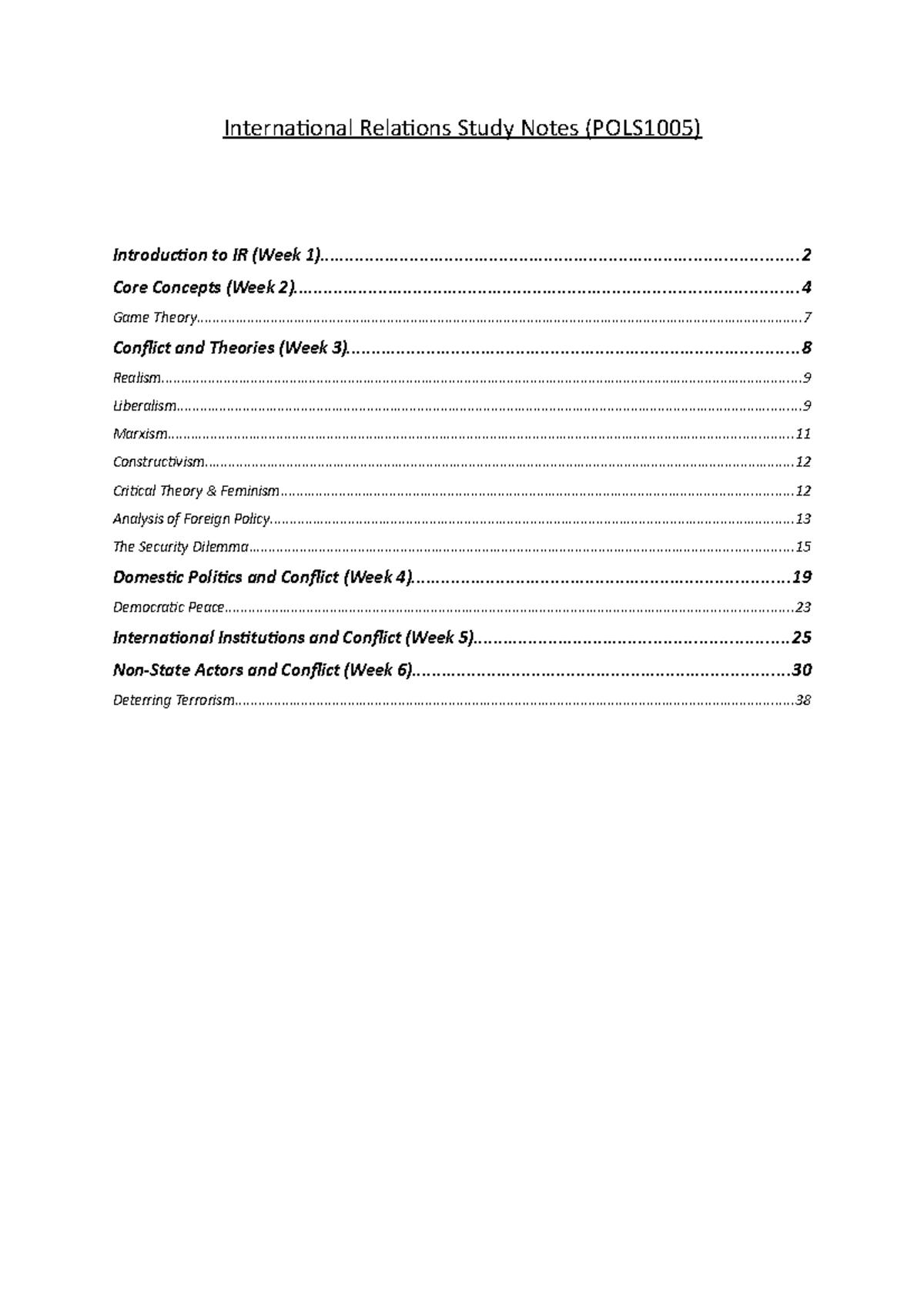 International Relations Study Notes - - Studocu