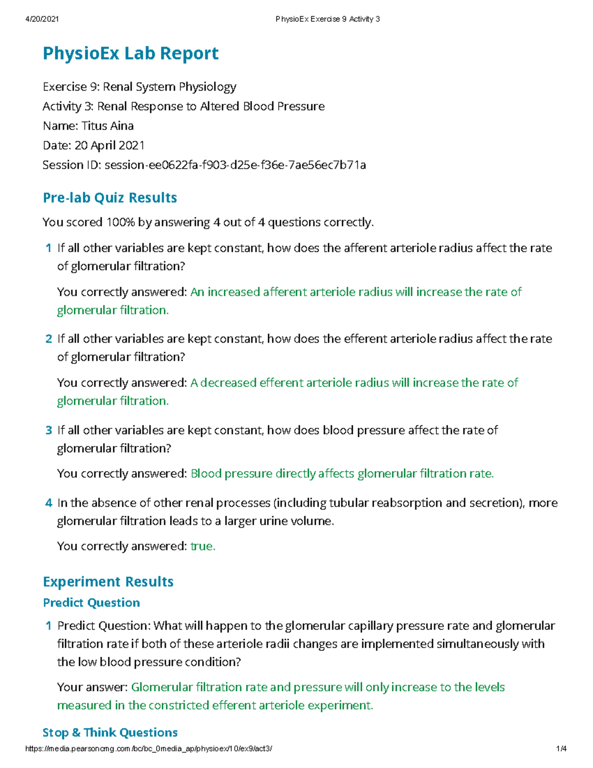 Physio Ex Exercise 9 Activity 3 PhysioEx Lab Report Exercise 9 Renal