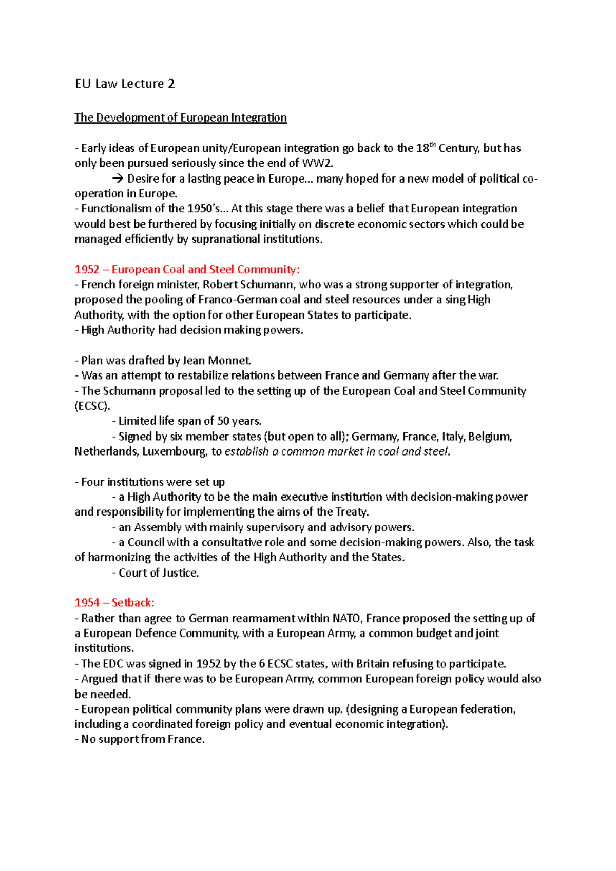 Eu Law Development Of European Integration Eu Law Lecture 2 The Development Of European