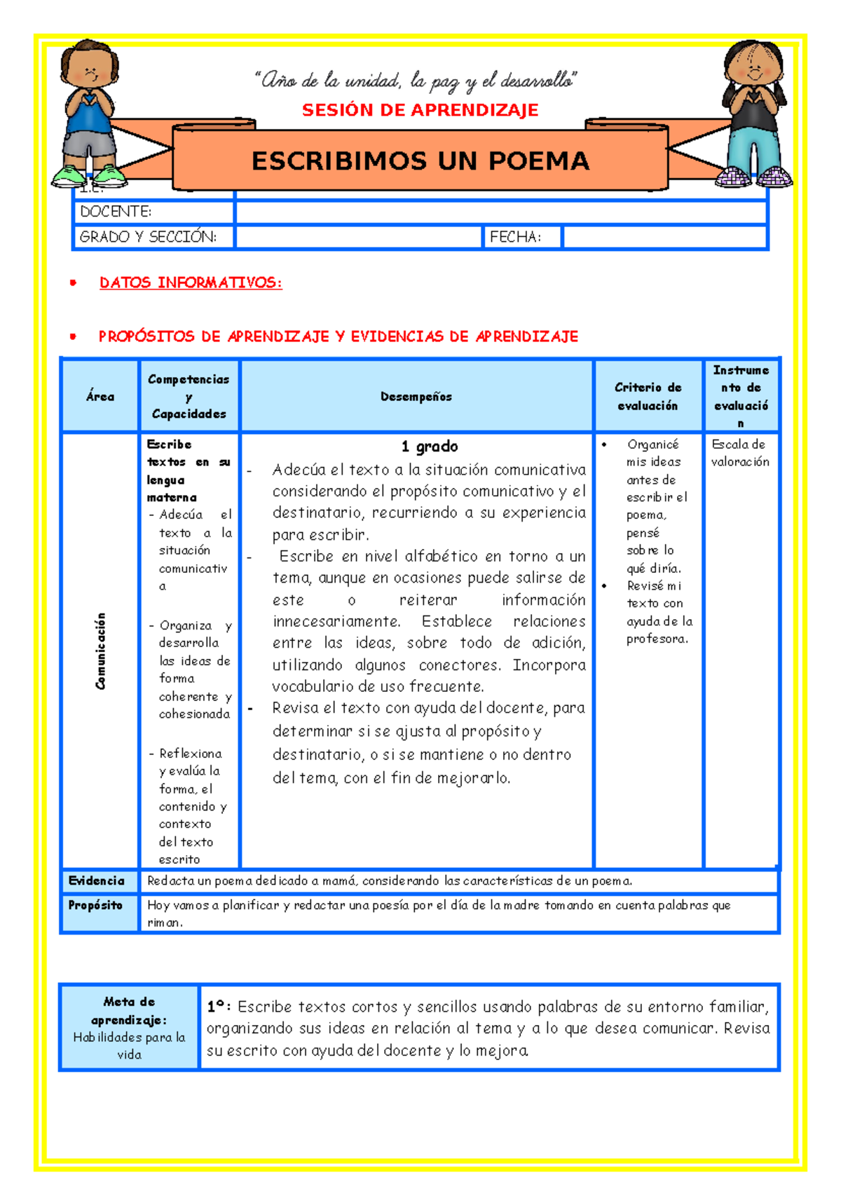 1º E3 S3 Sesión D3 COM Escribimos UN Poema - SESIÓN DE APRENDIZAJE I ...