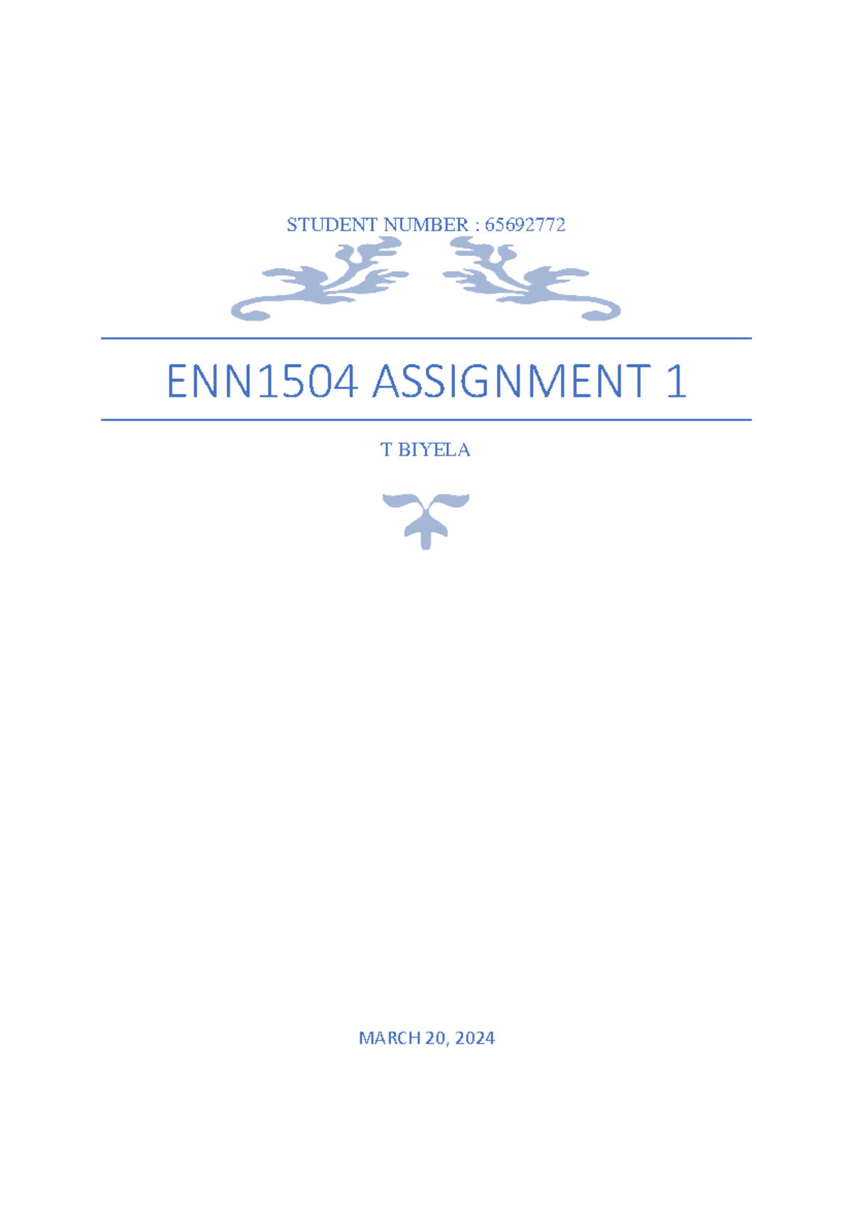 ENN1504 Assignment 1 - notes - STUDENT NUMBER : 65692772 ENN1504 ...