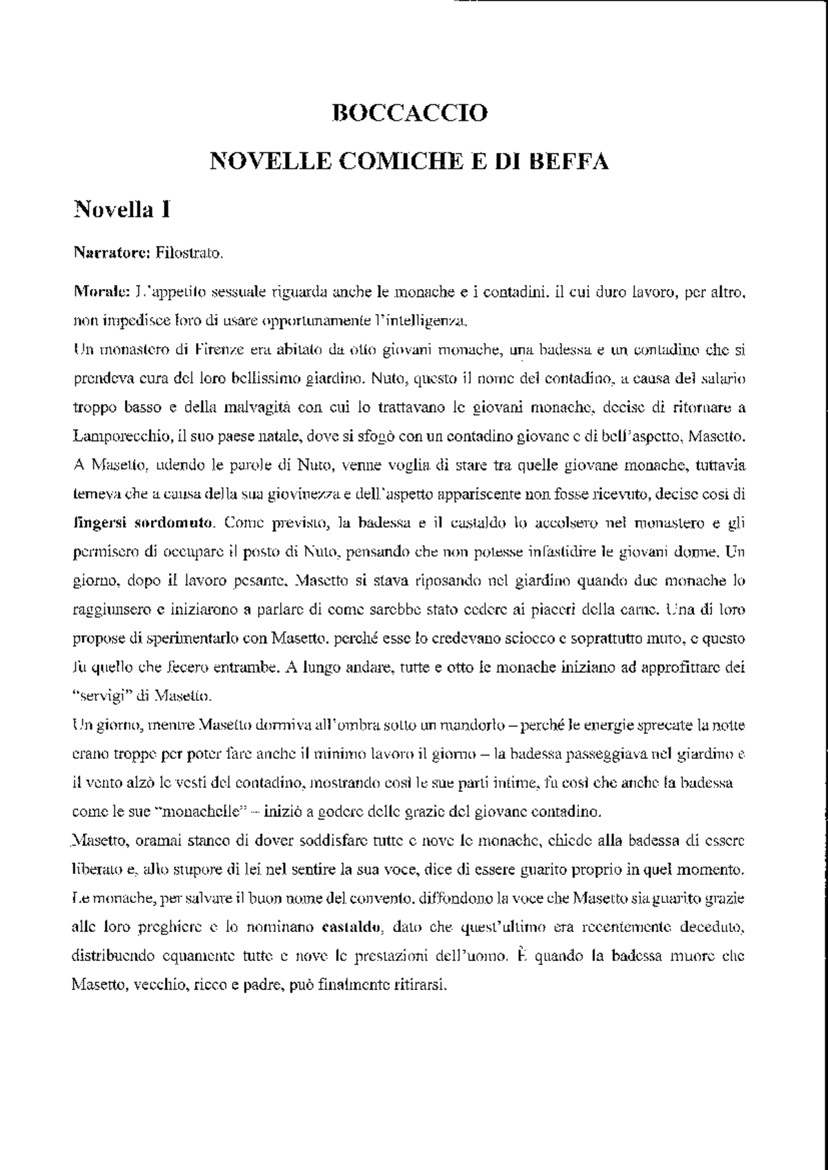 Novelle - BOCCACCIO NOVELLE COMICHE E DI BEFFA Novella I Narratore ...