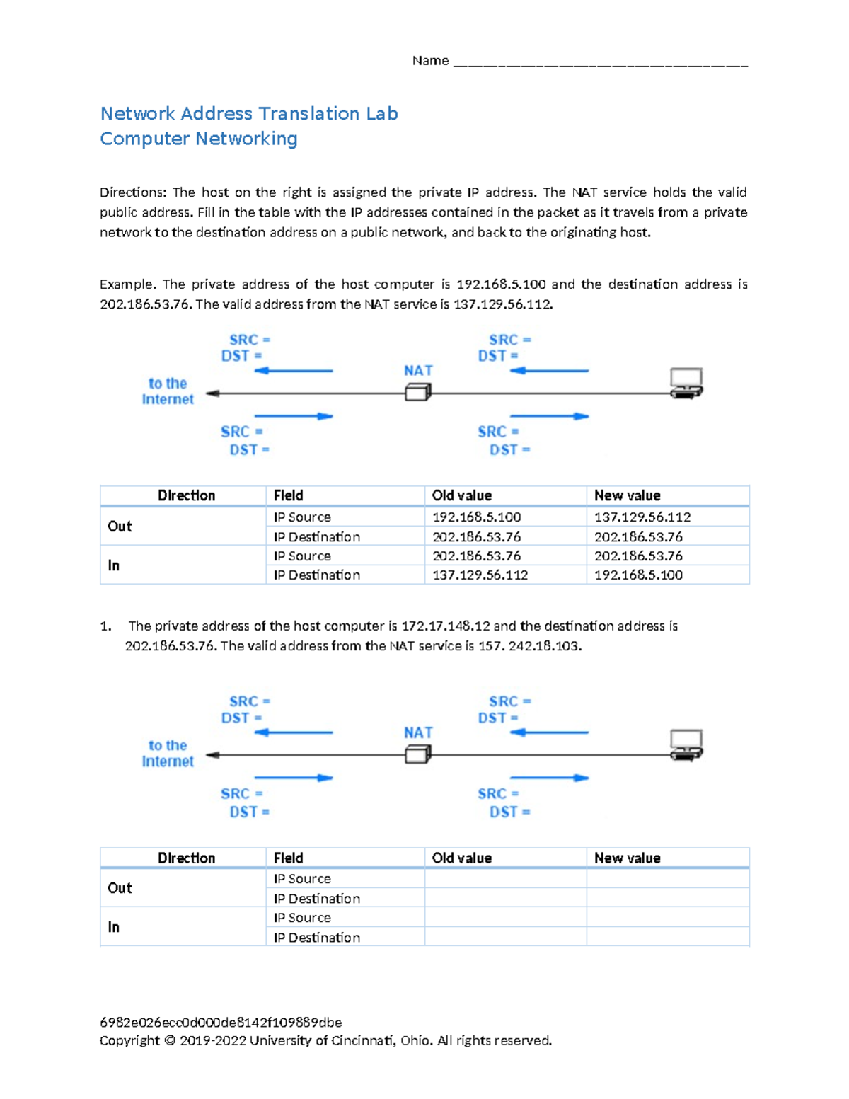 Network Address Translation Lab - Name ...