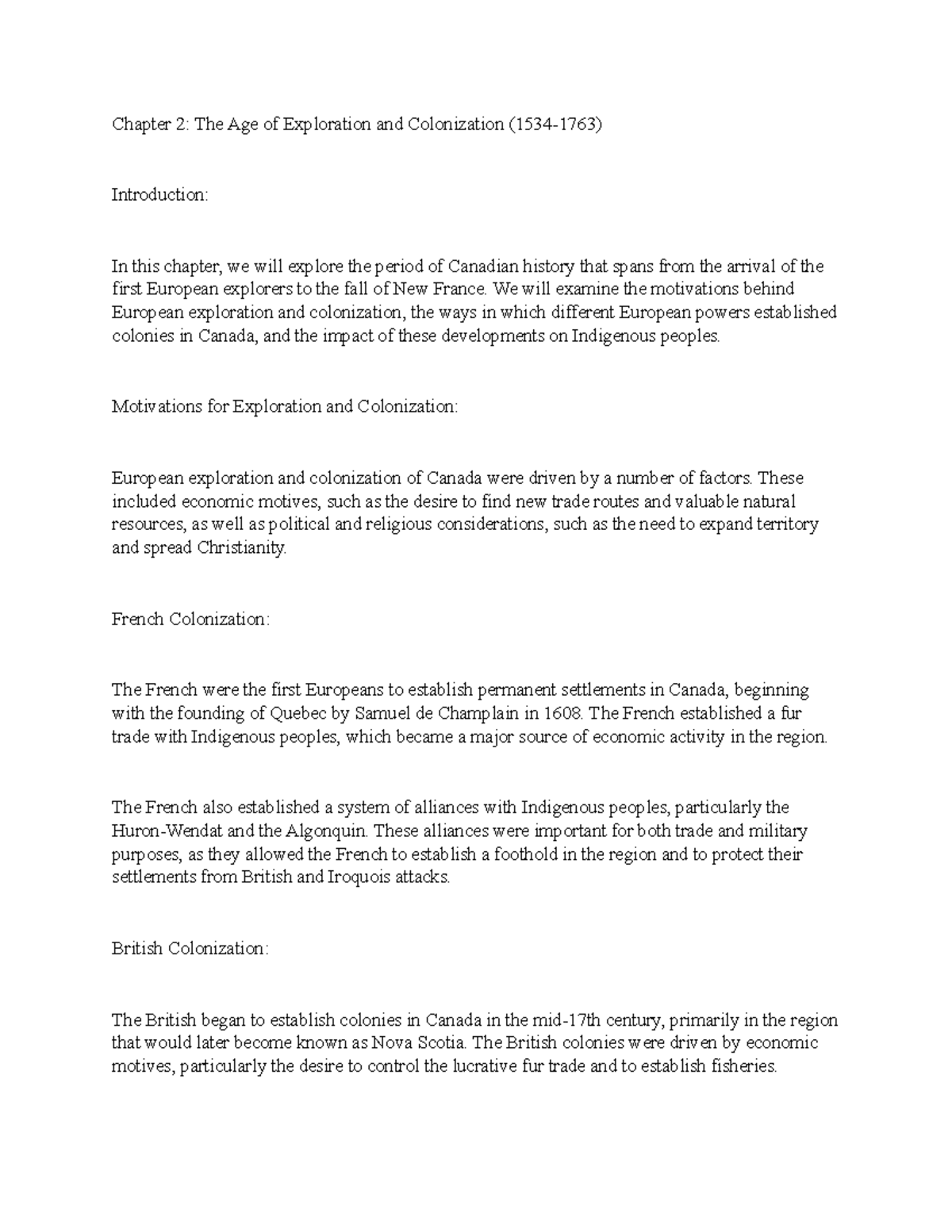 2 Canadian History to 1867 HIST1121 - Chapter 2: The Age of Exploration ...