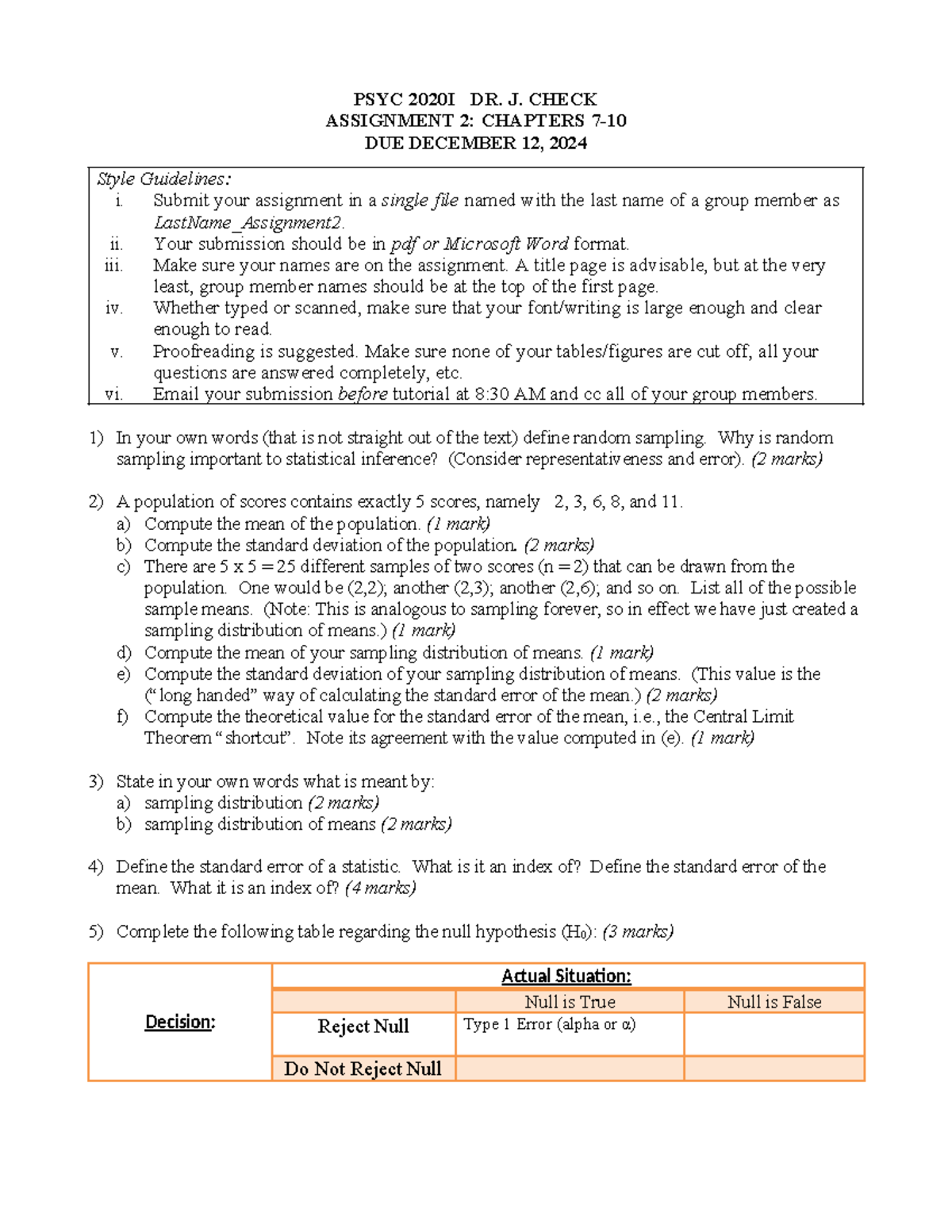 2020I Assignment 2 - PSYC 2020I DR. J. CHECK ASSIGNMENT 2: CHAPTERS 7 ...