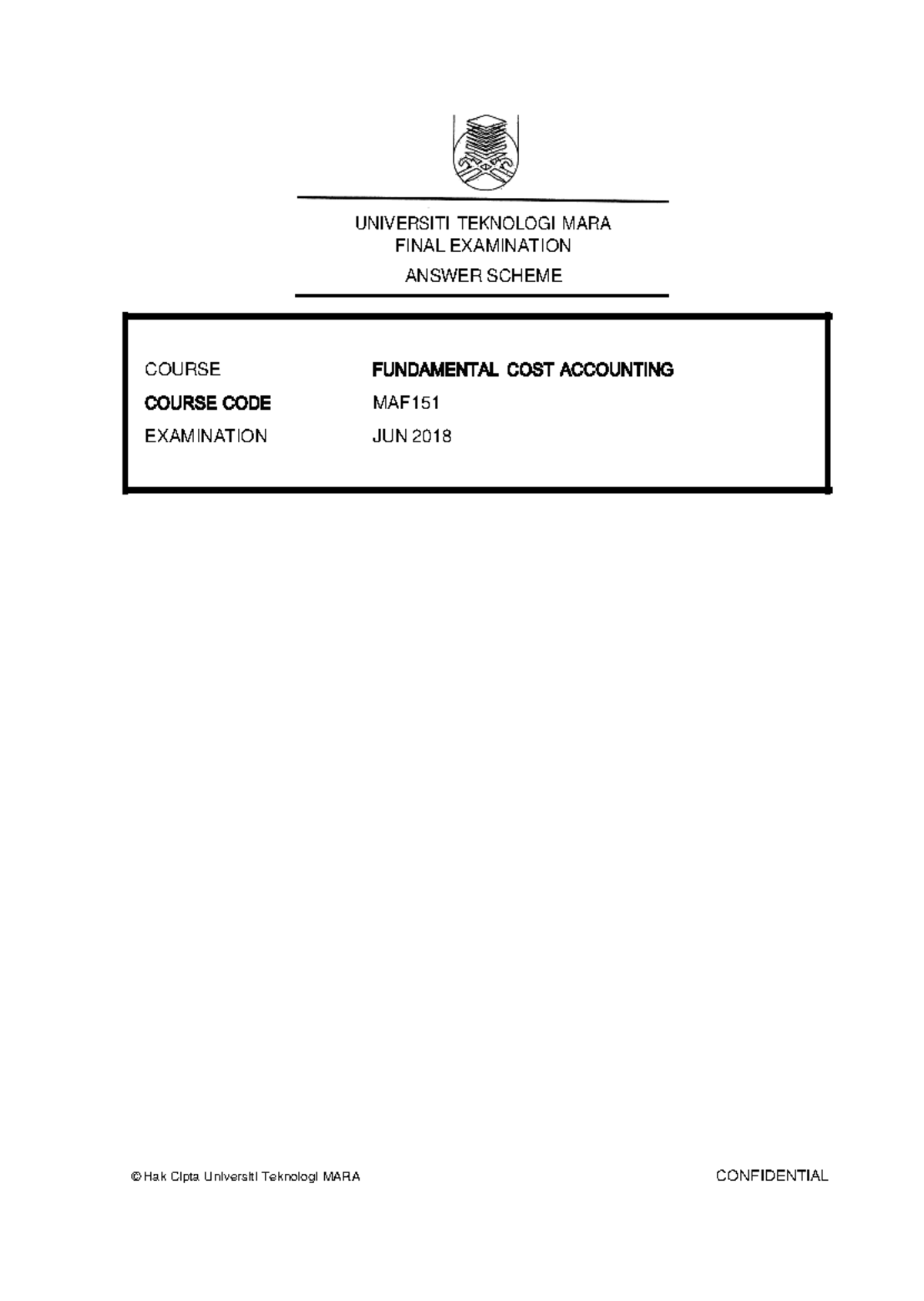 MAF151 ANSWER JUNE 2018 - JUNE 2018 FINAL ASSESSMENT ANSWER ...