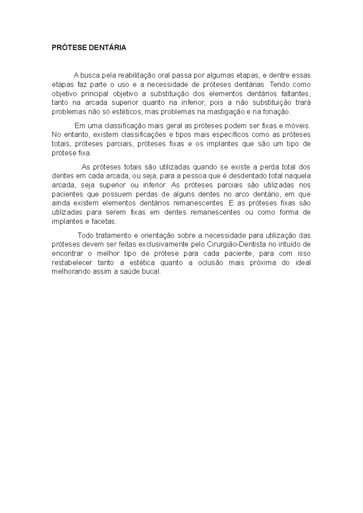 Proése Dentária - Síntese sobre prótese dentária - PRÓTESE DENTÁRIA A ...