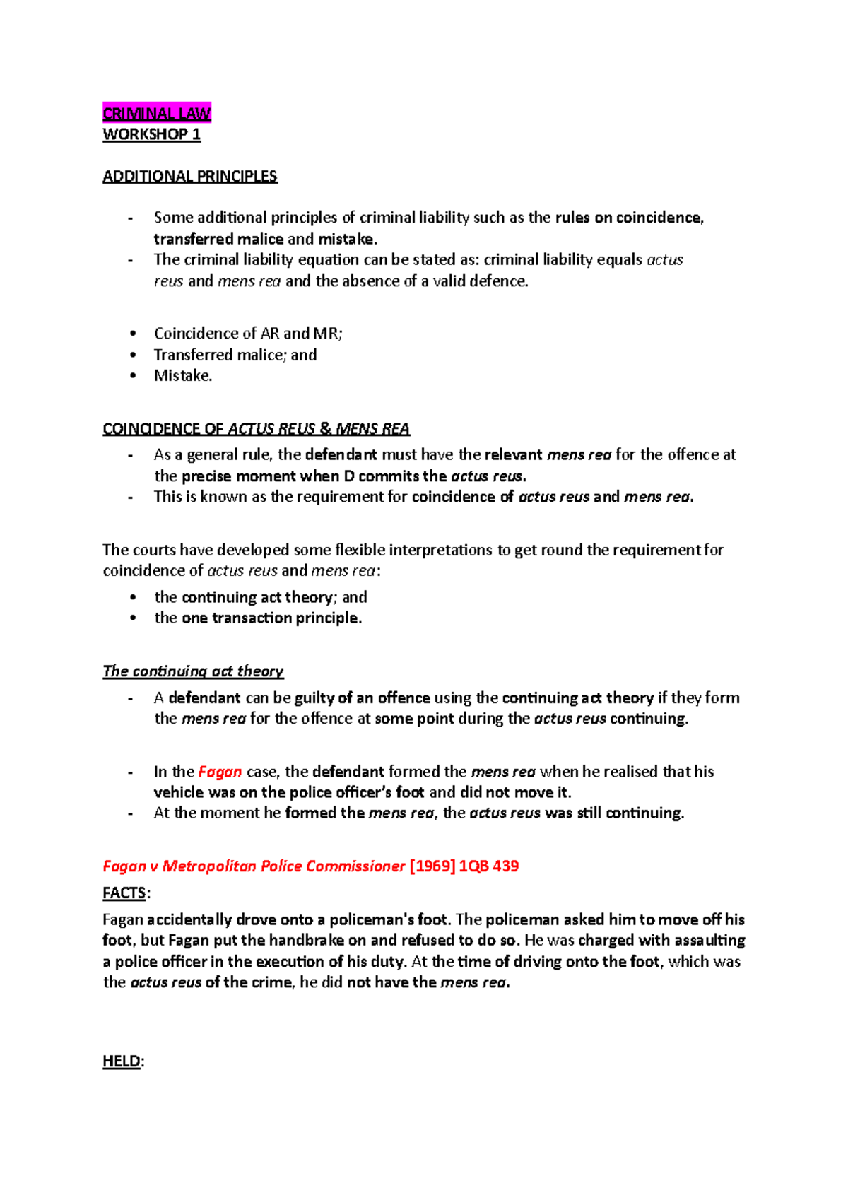 Additional Principles - The criminal liability equation can be stated ...