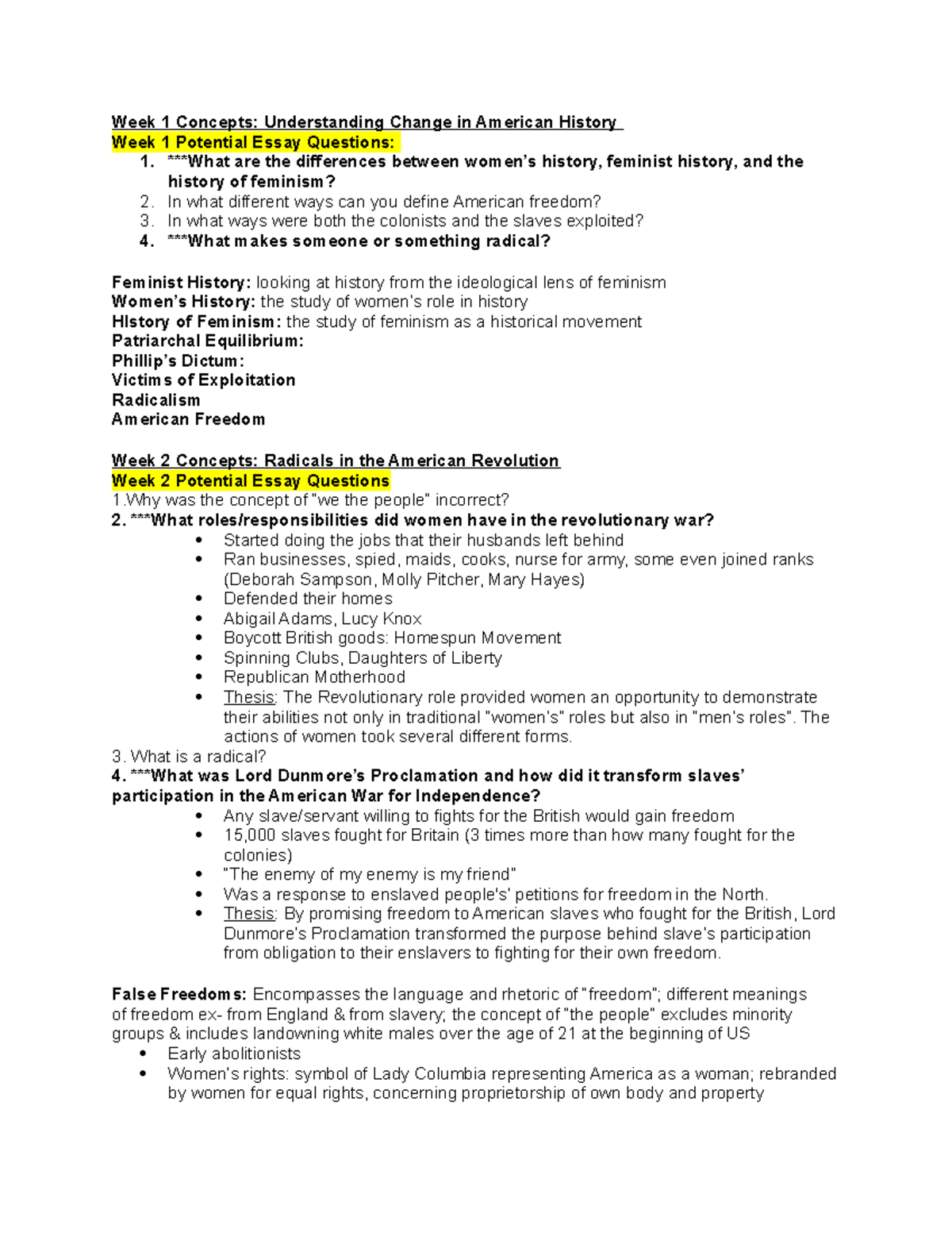 Midterm Review- American History - Week 1 Concepts: Understanding ...