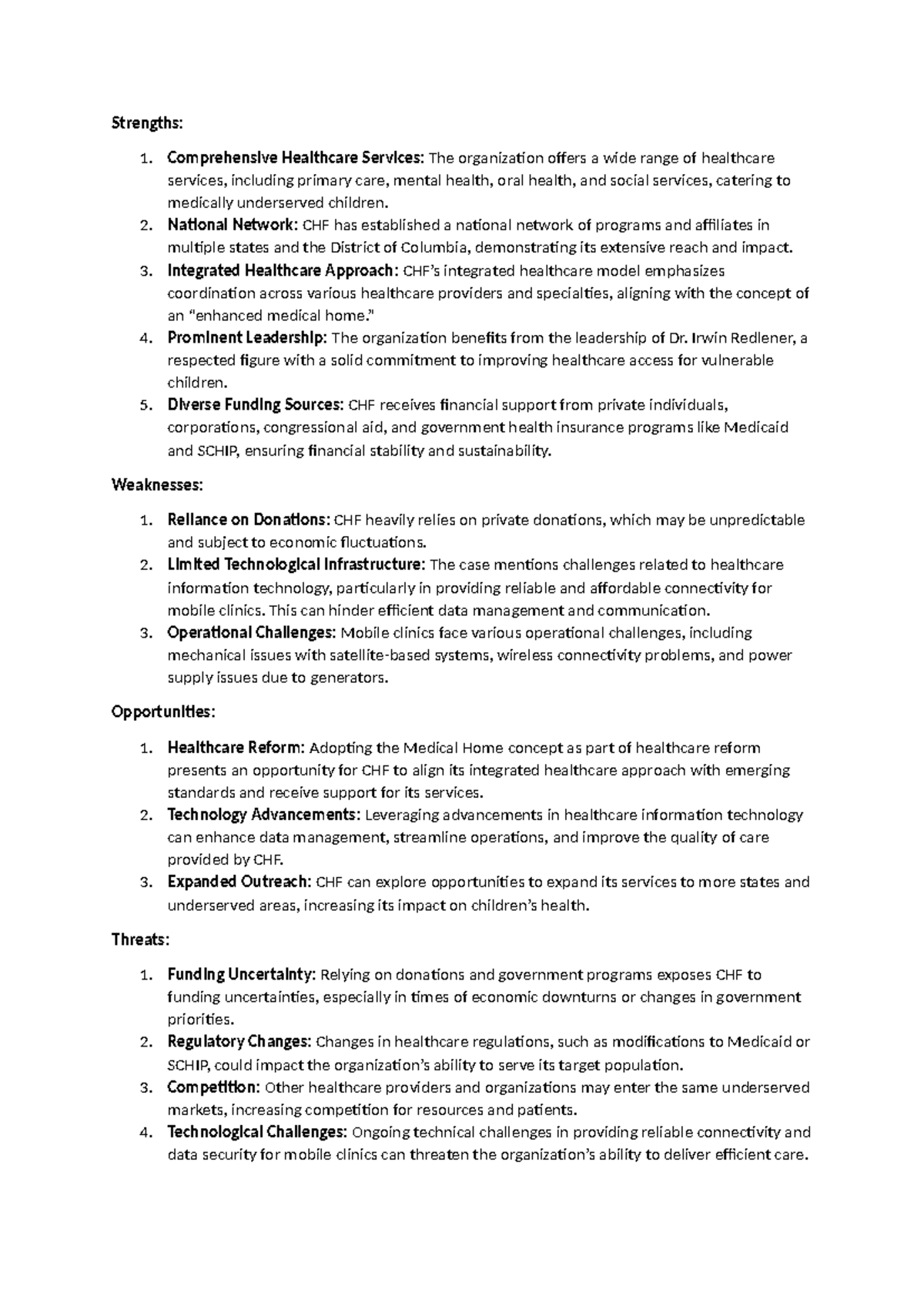 Case-Study- Analysis - Strengths: 1. Comprehensive Healthcare Services ...