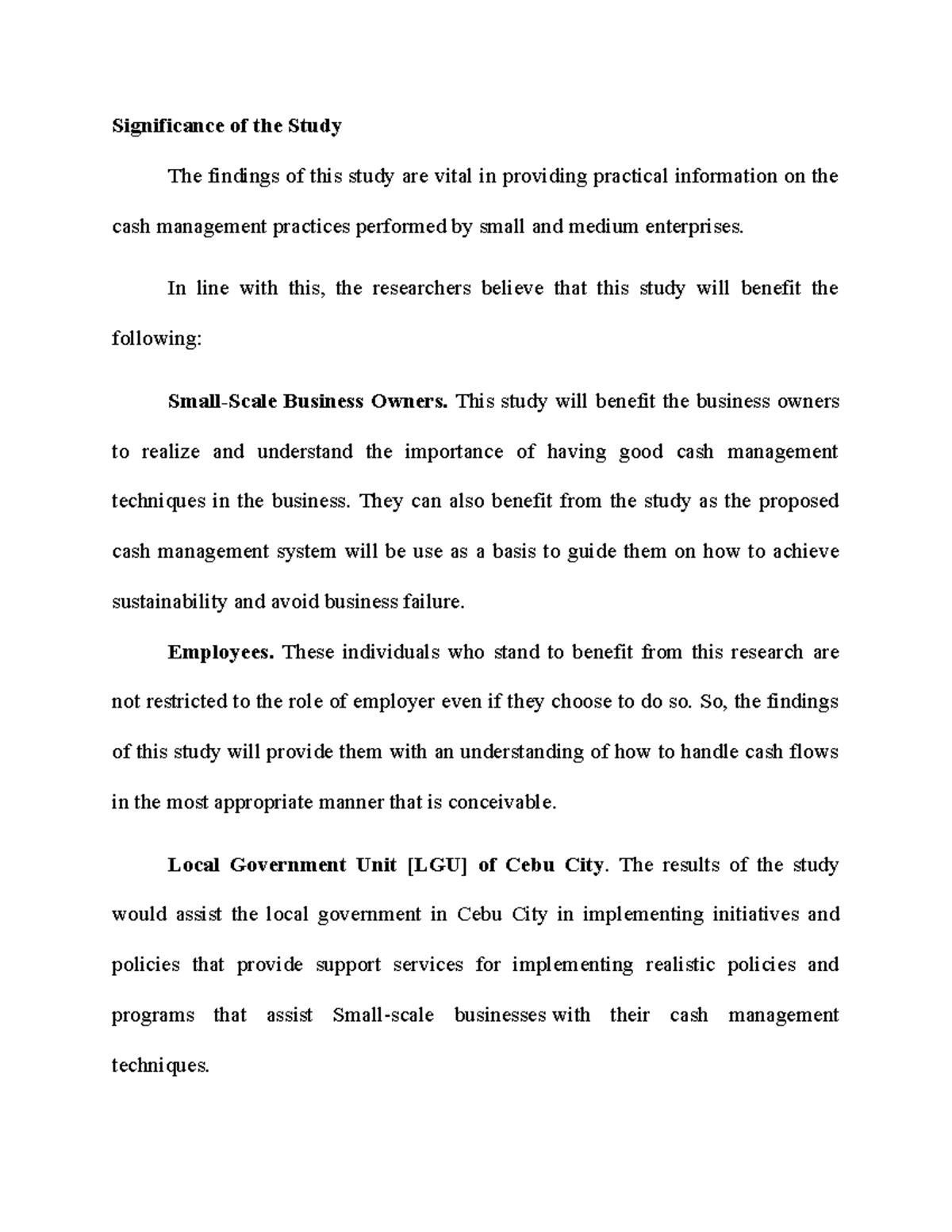 Significance of the study - Significance of the Study The findings of ...