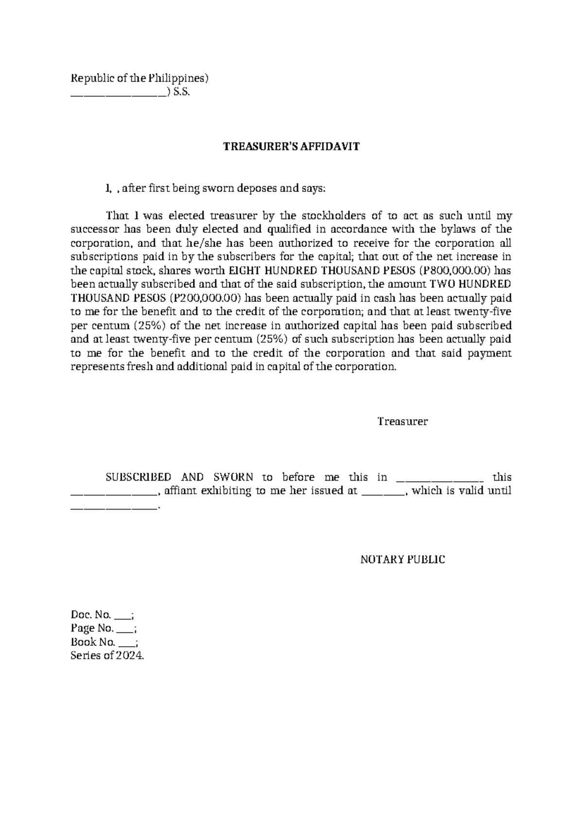 Treasurers Affidavit Sample - Republic of the Philippines ...