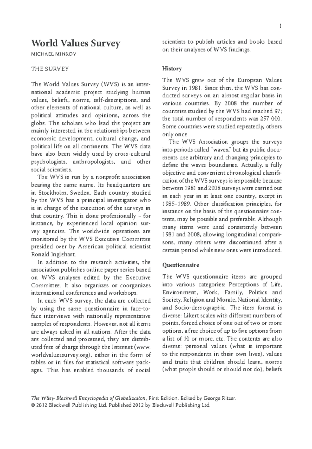World Values Survey Michael Minkov - The Wiley-Blackwell Encyclopedia ...