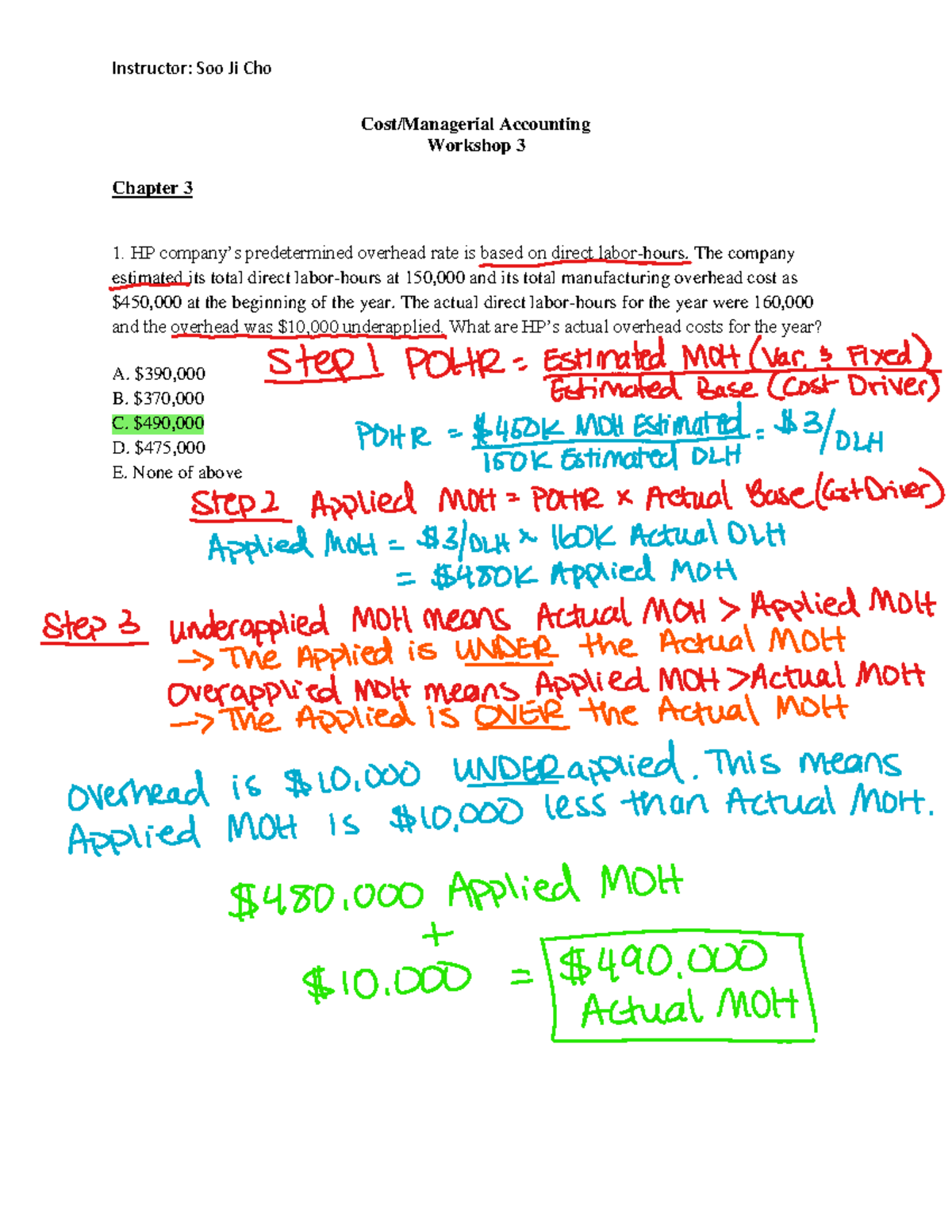 ACC 3200 Workshop 3 Answers - Cost/Managerial Accounting Workshop 3 ...