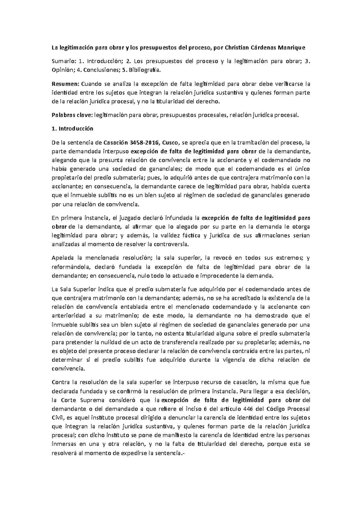 Legitimación PARA Obrar - La legitimación para obrar y los presupuestos ...