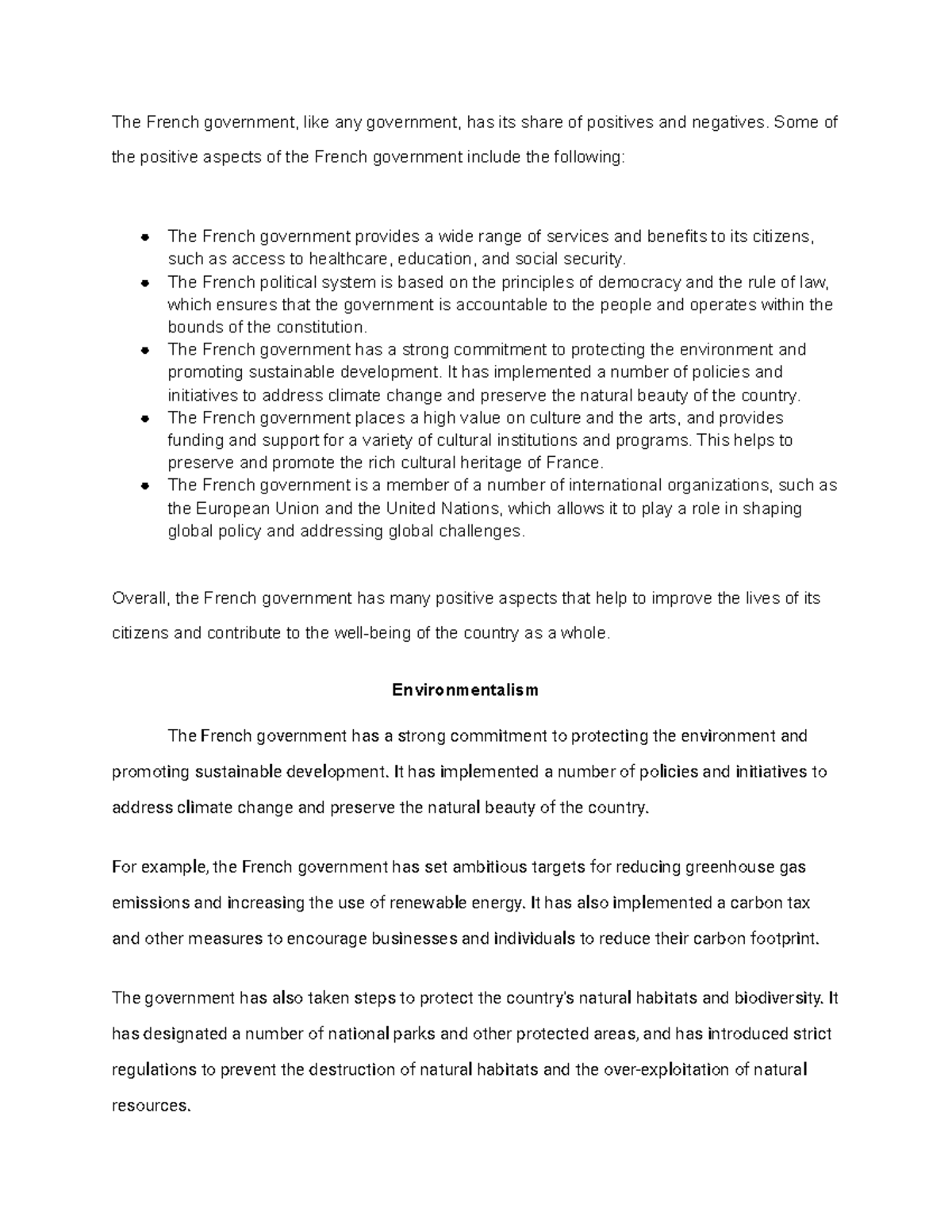 French government - Some of the positive aspects of the French ...