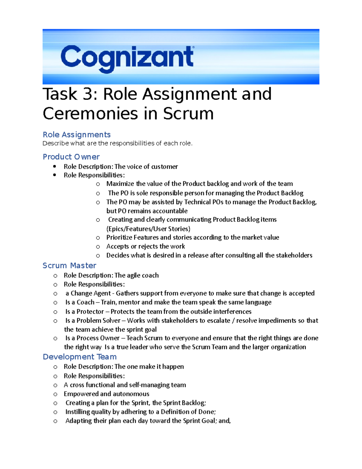 Role assignment and ceremonies in Scrum - Task 3: Role Assignment and ...
