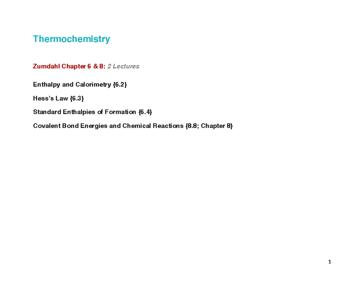 6-Thermochemistry - Lecture notes - Thermochemistry Zumdahl Chapter 6 ...