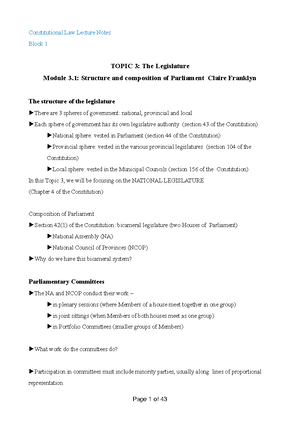 Topic 1 Constitutionalism notes - Constitutional Law Semester 1 Notes ...