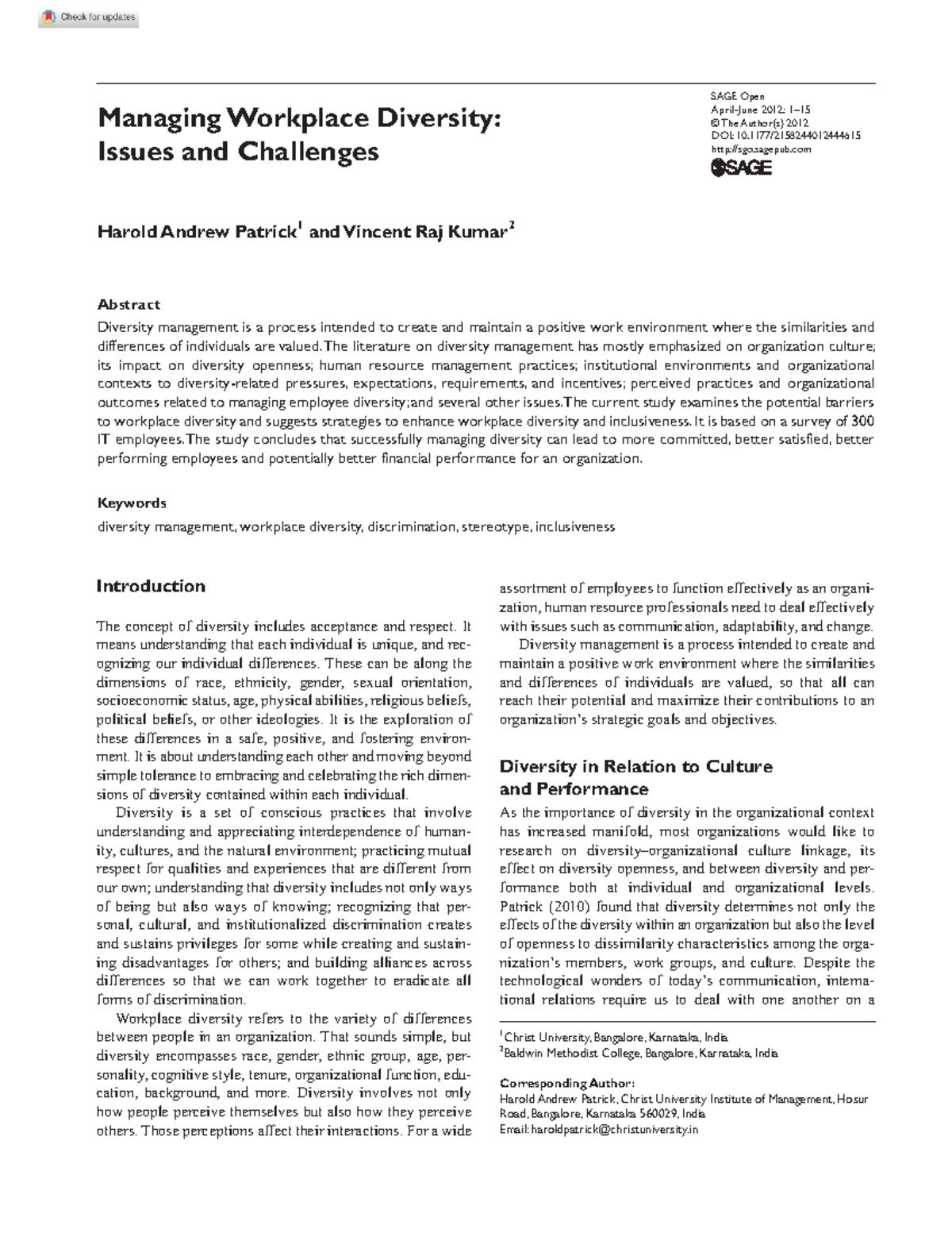 Patrick kumar 2012 managing workplace diversity issues and challenges - SM0269 - Northumbria ...