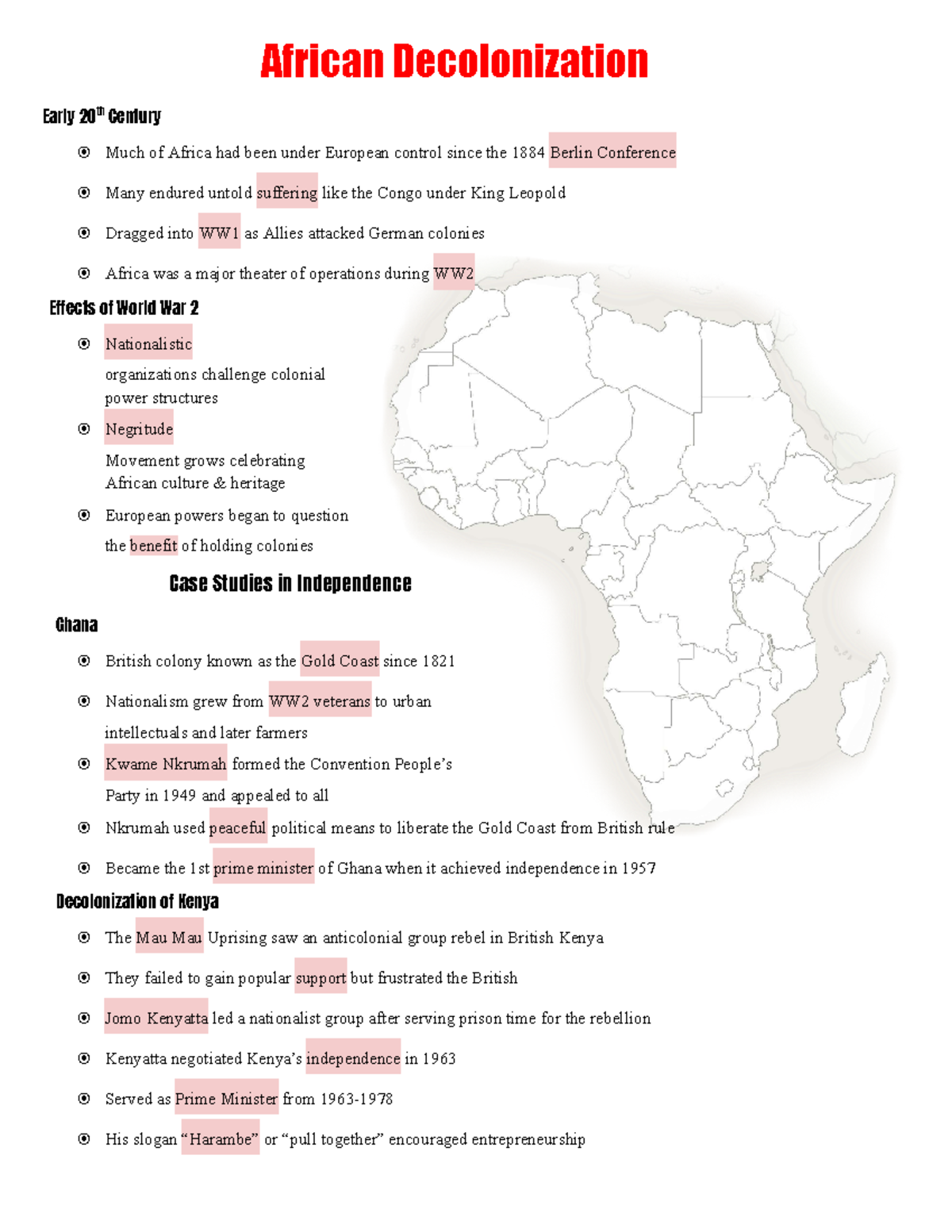 African Decolonization Guided Notes - African Decolonization Early 20th ...