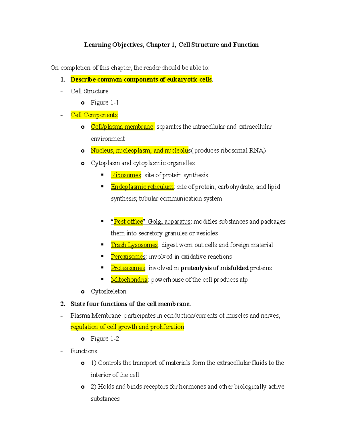 Chapter 1 - Lecture notes Ch1 - Learning Objectives, Chapter 1, Cell ...