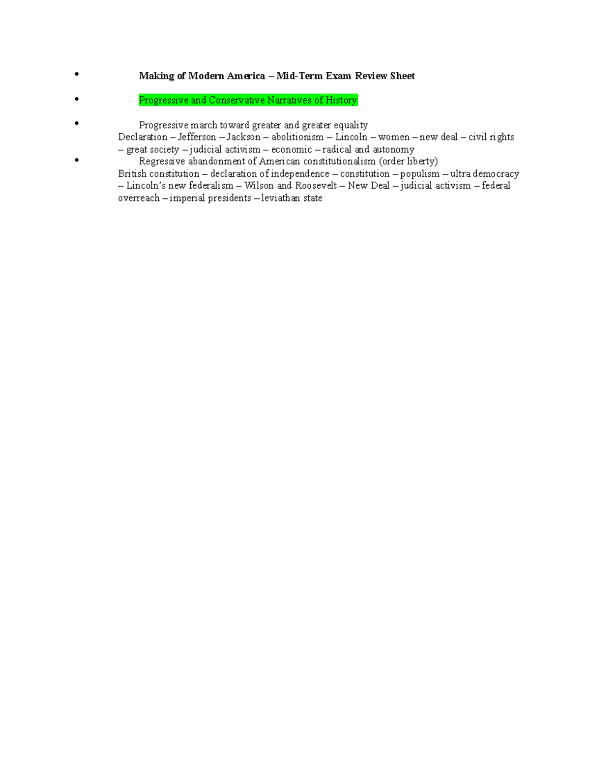 Midterm study guide - Making of Modern America – Mid-Term Exam Review ...