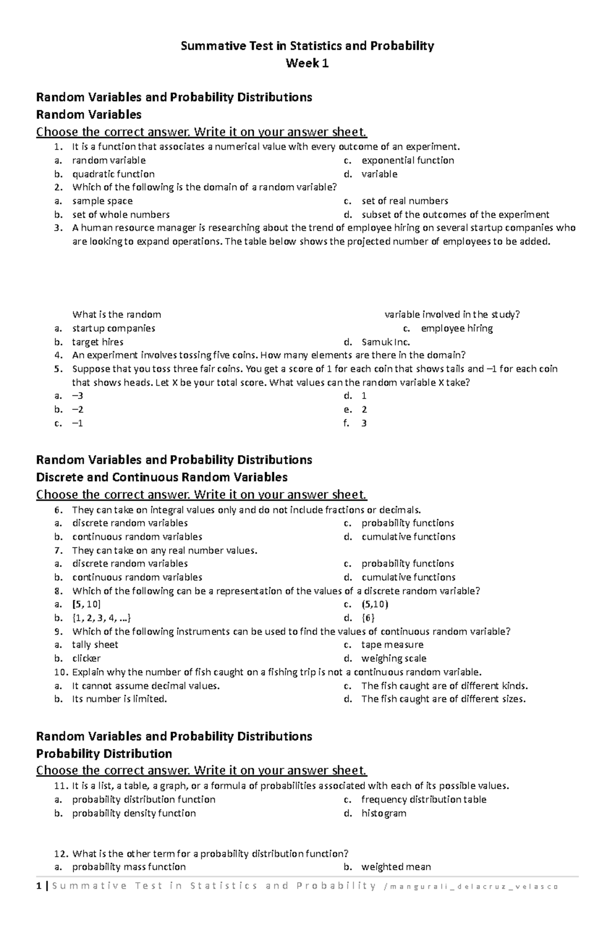 Third Quarter 2021 2022 final - Summative Test in Statistics and ...