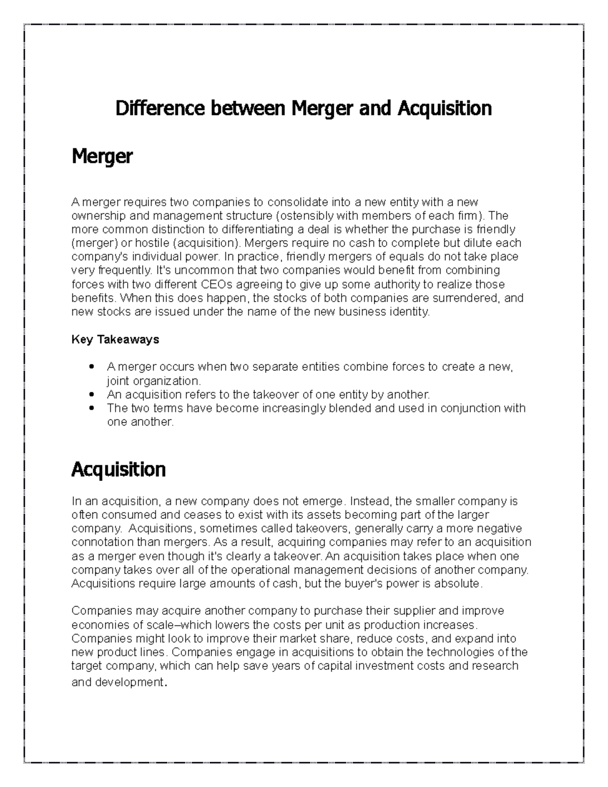 Strategic Financial Analysis and Design - Difference between Merger and ...