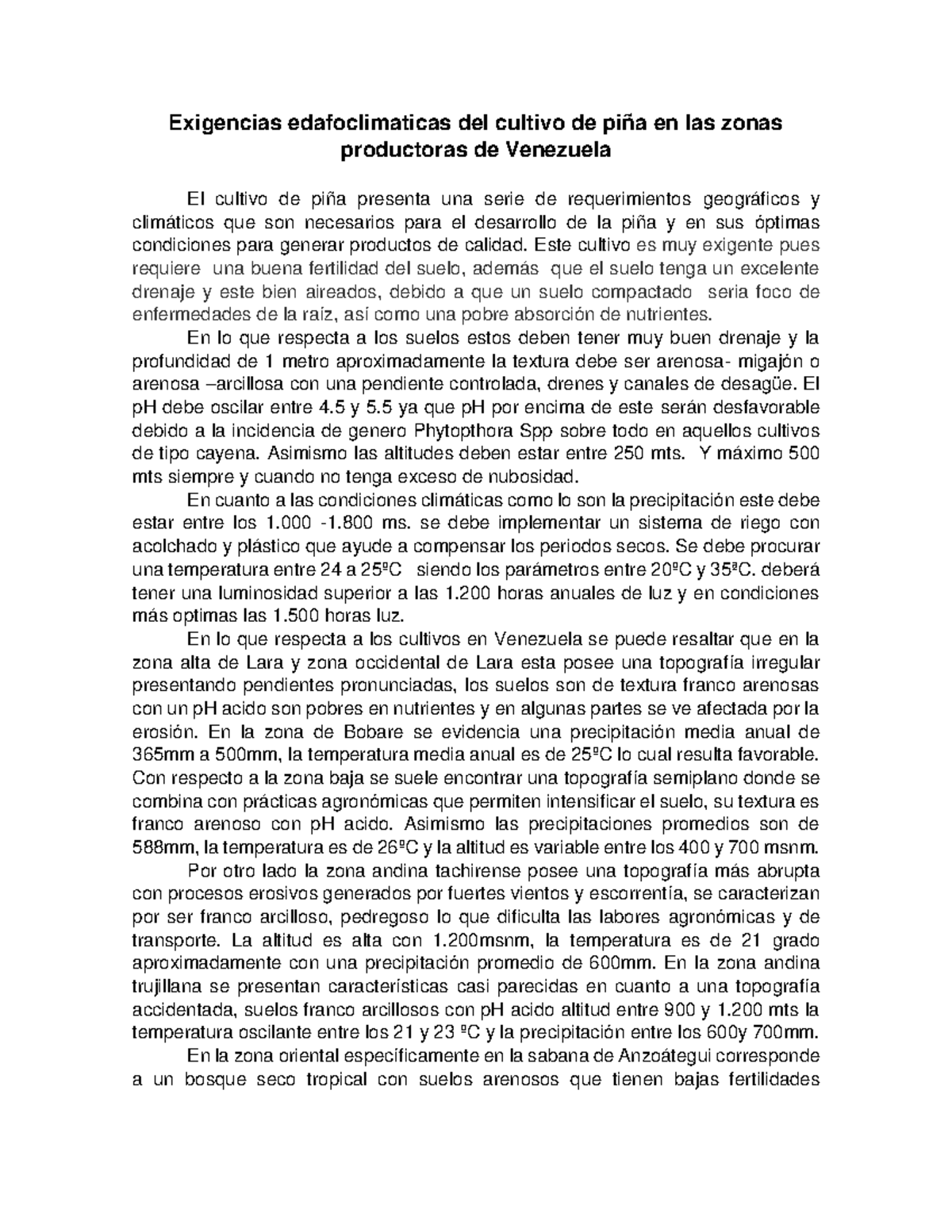 Exigencias edafoclimaticas del cultivo de piña en las zonas productoras ...