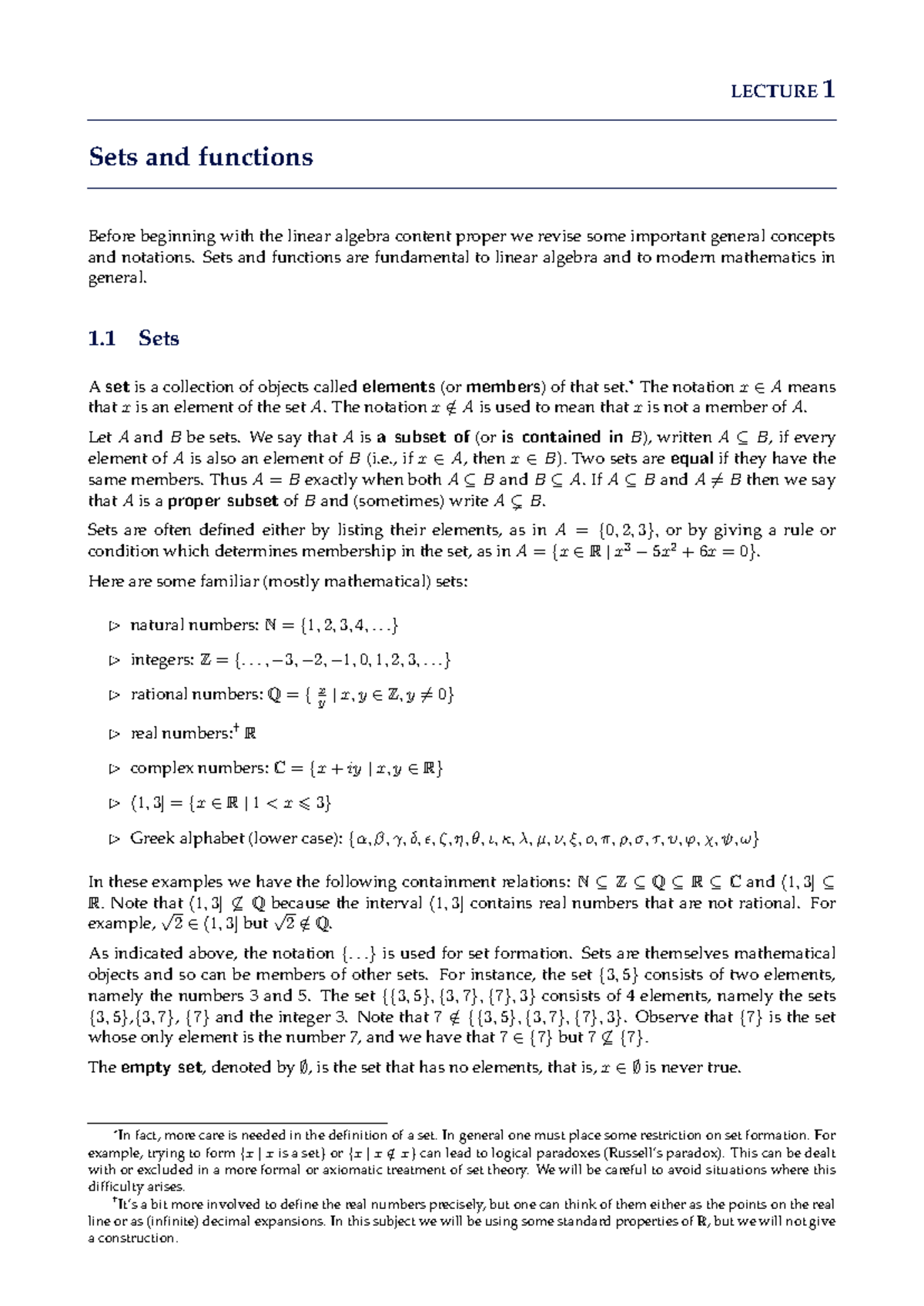 MAST10022 2024 L1 - LECTURE 1 Sets and functions Before beginning with the linear algebra ...