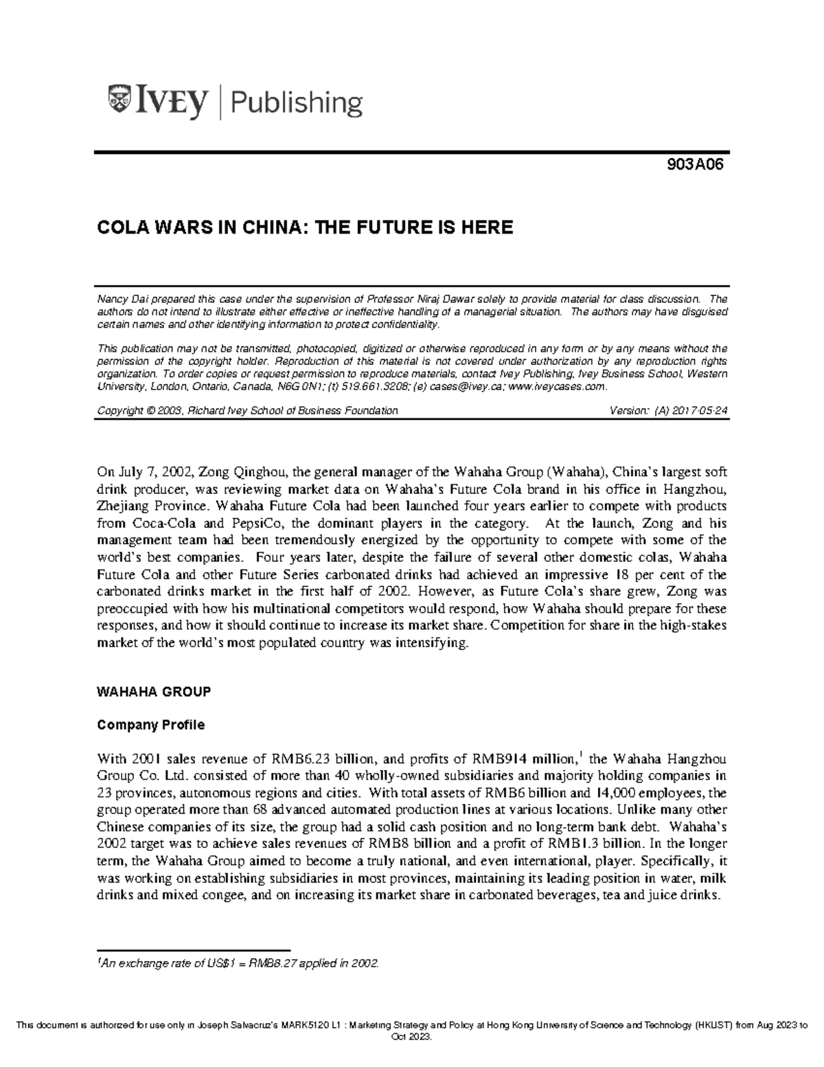 Cola Wars in China The Future Is Here - 903A COLA WARS IN CHINA: THE ...