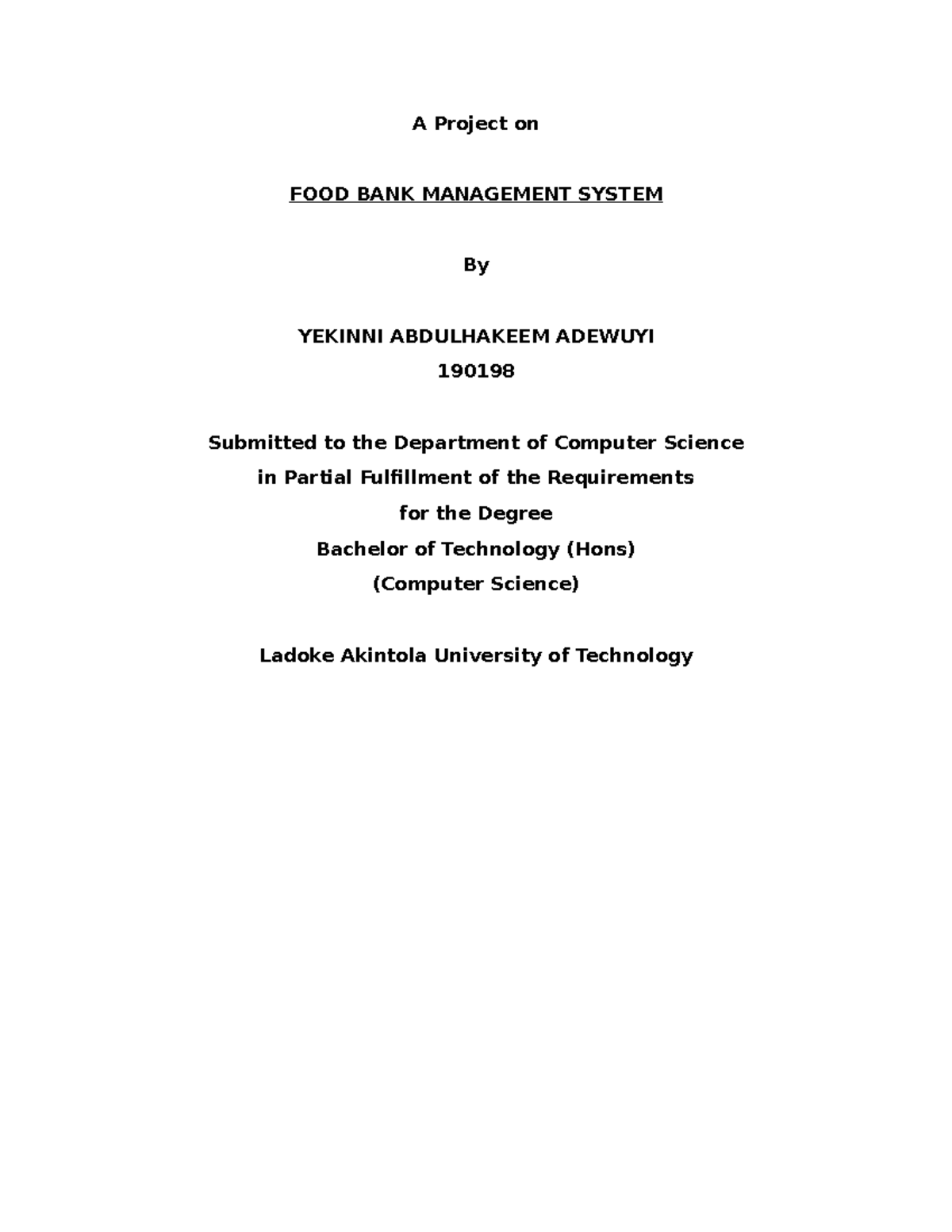 Final year project - ssd - A Project on FOOD BANK MANAGEMENT SYSTEM By ...