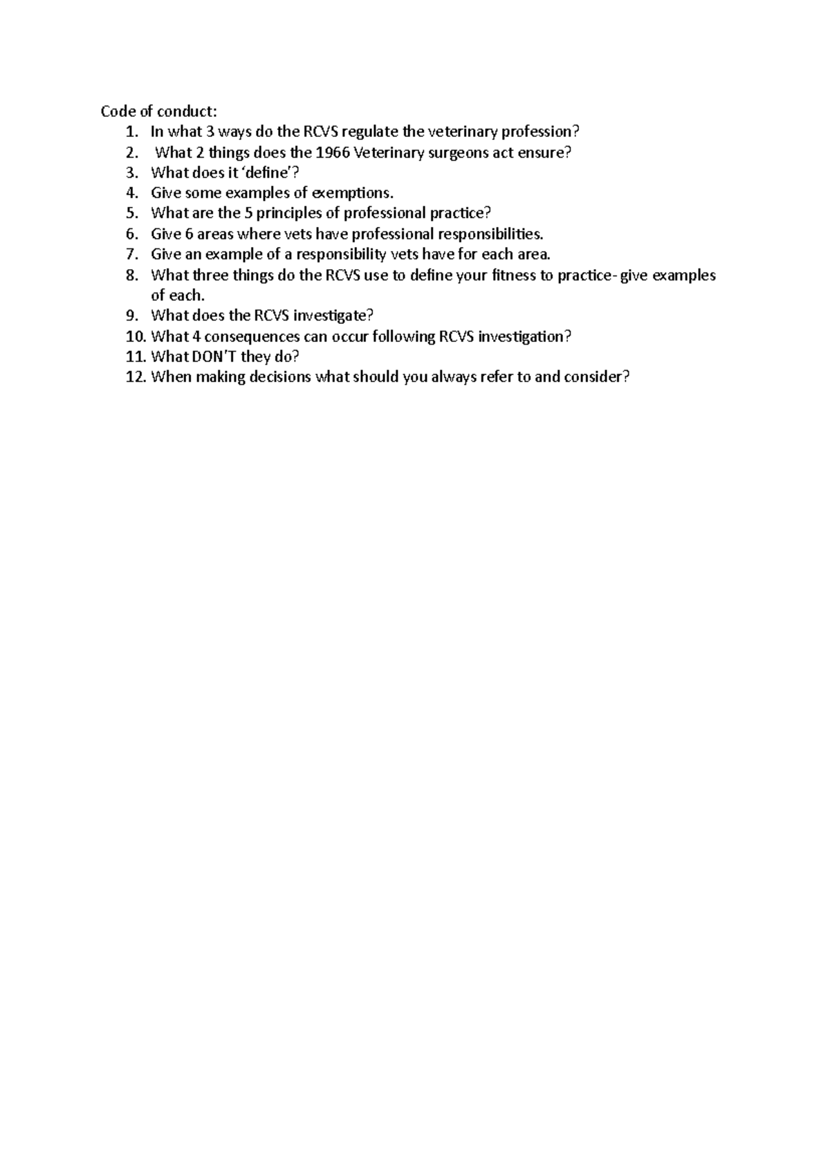 Code of conduct - Questions made from lecture notes - Code of conduct ...
