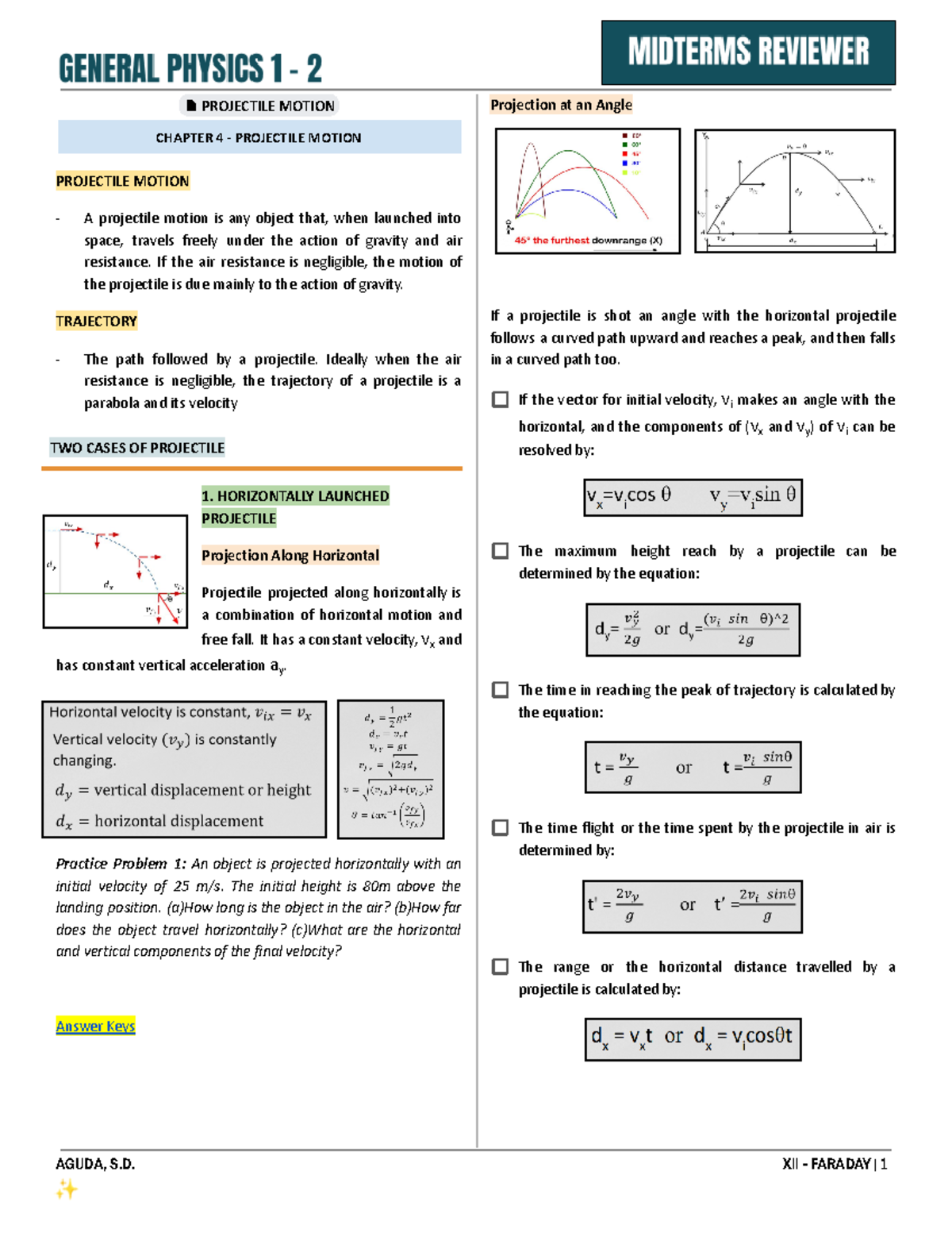 Genphy Midterms - PROJECTILE MOTION CHAPTER 4 - PROJECTILE MOTION PROJECTILE MOTION A projectile ...