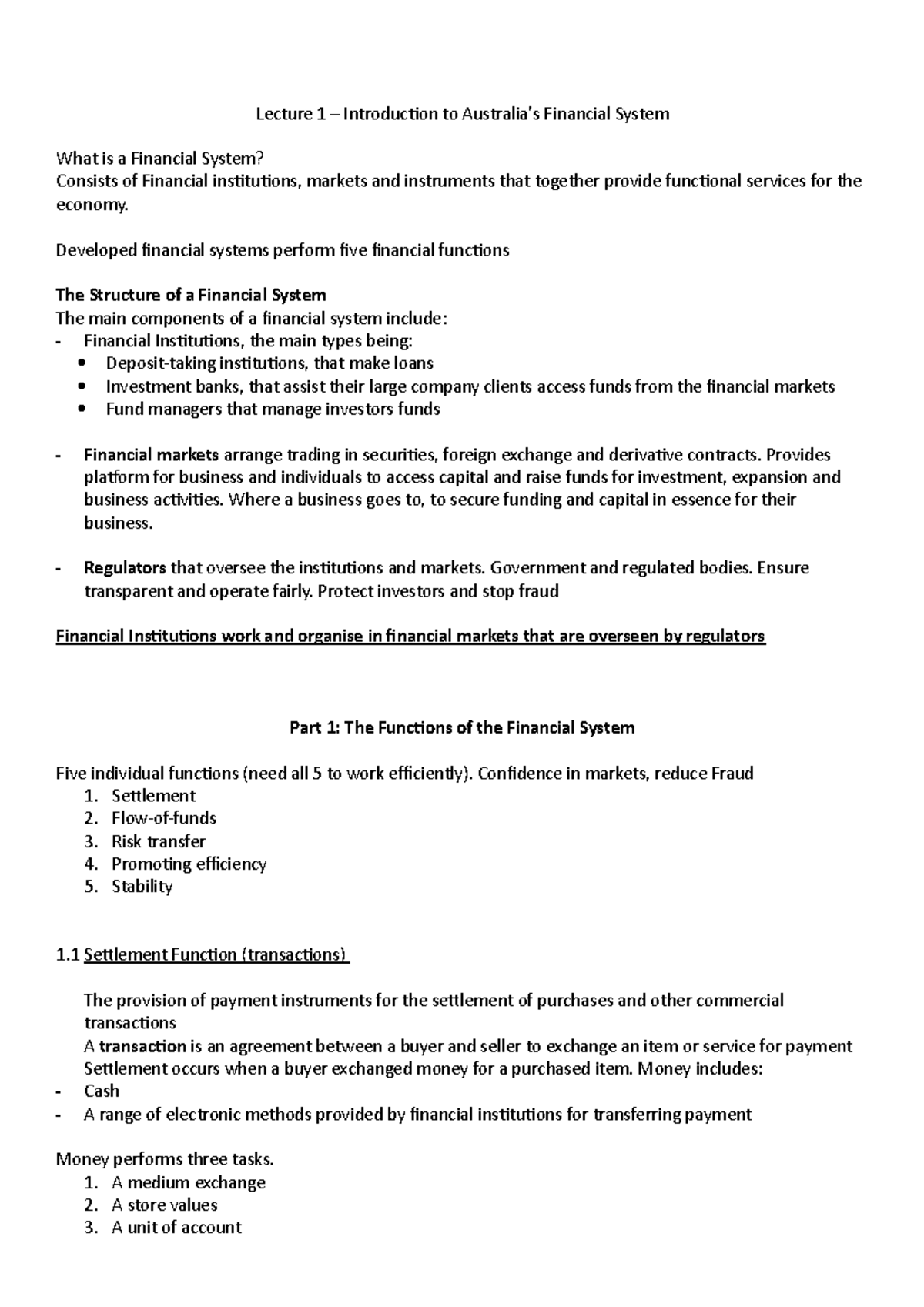 Lecture 1 Intro Week 1 Notes Of Tfs Detailed Lecture 1 Introduction To Australias