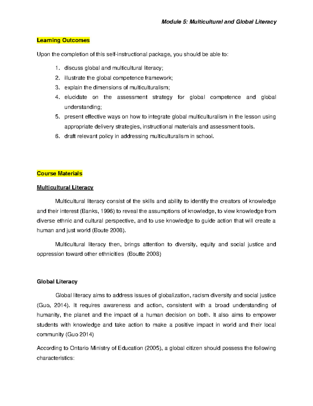 Module 5 - Learning Outcomes Upon the completion of this self ...