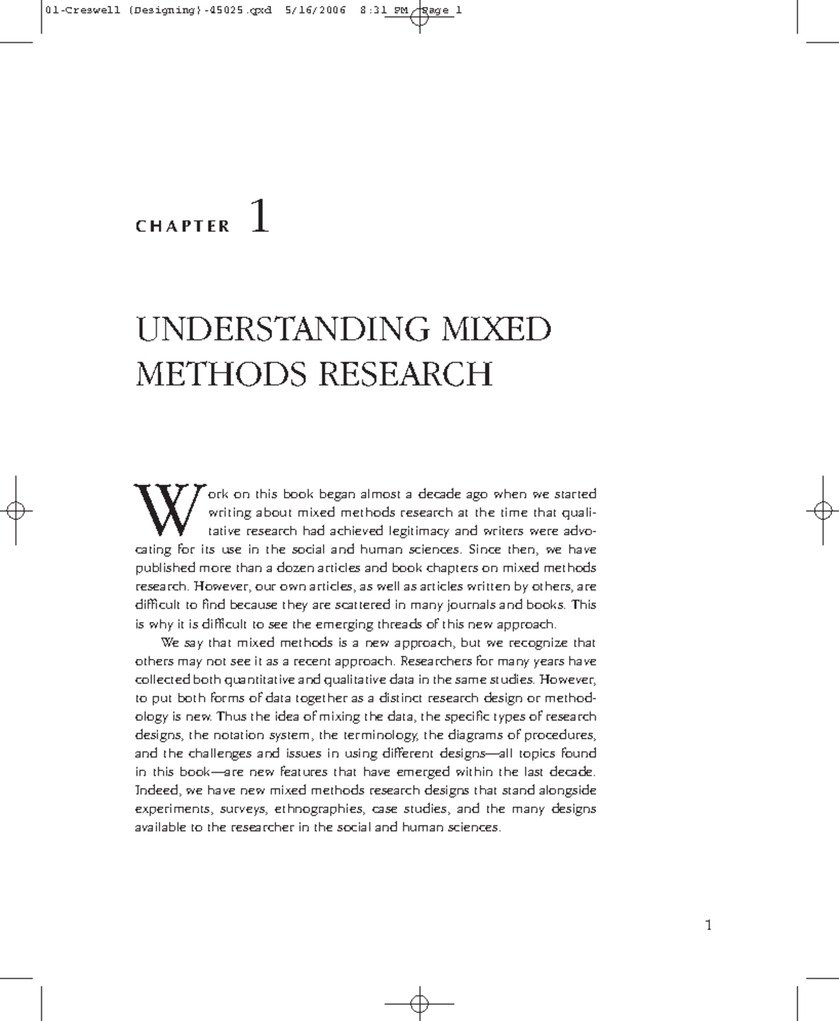 10981 Chapter 1 - 1 CHAPTER 1 UNDERSTANDING MIXED METHODS RESEARCH W ...