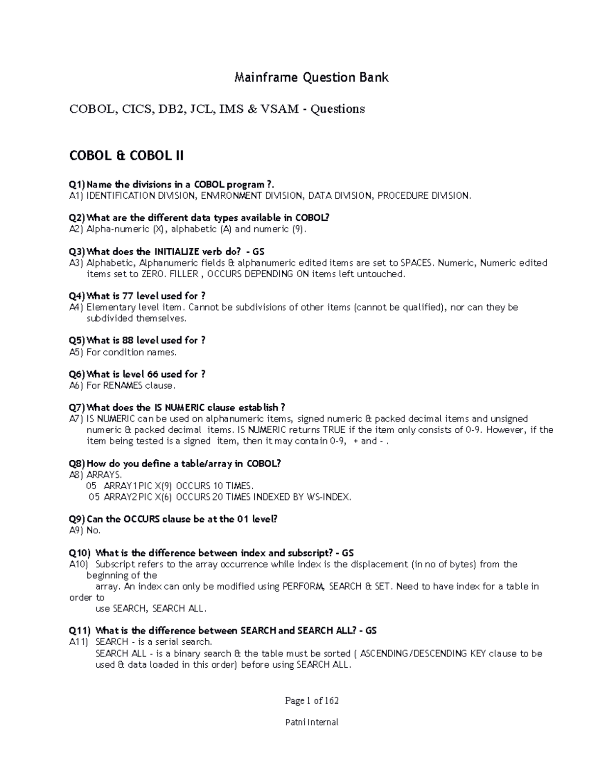 Mainframe Question Bank - Mainframe Question Bank COBOL, CICS, DB2, JCL, IMS & VSAM - Questions ...
