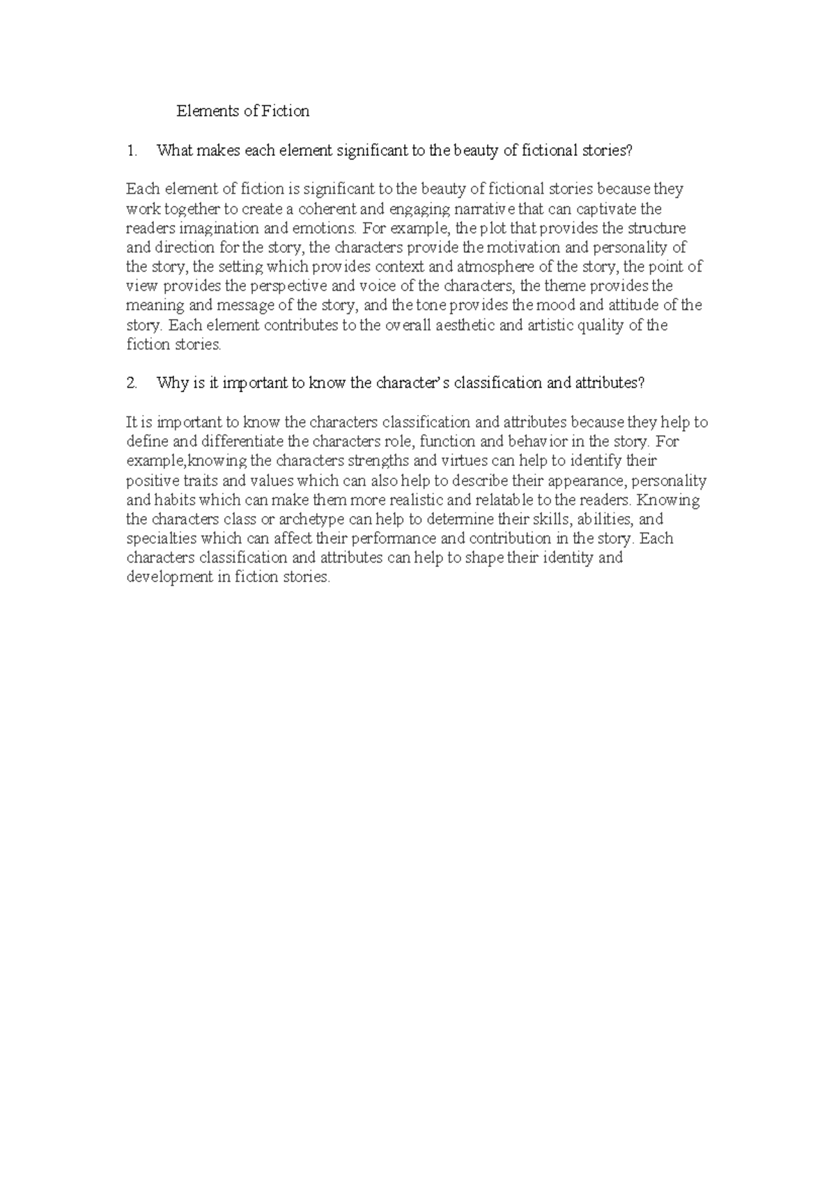 Elements of Fiction - ACT - Elements of Fiction What makes each element ...