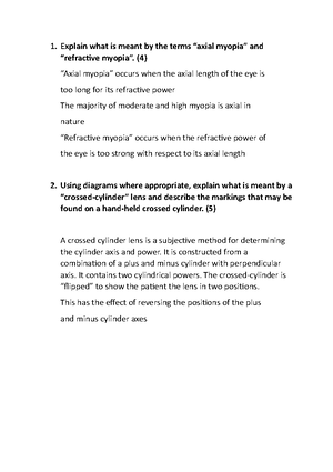 Refraction and Binocular vision 1 - Example exam questions - EXAMPLE ...