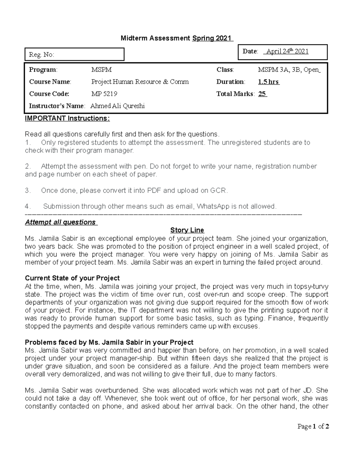 Midterm Project HR MSPM & Comm - Midterm Assessment Spring 2021 ...