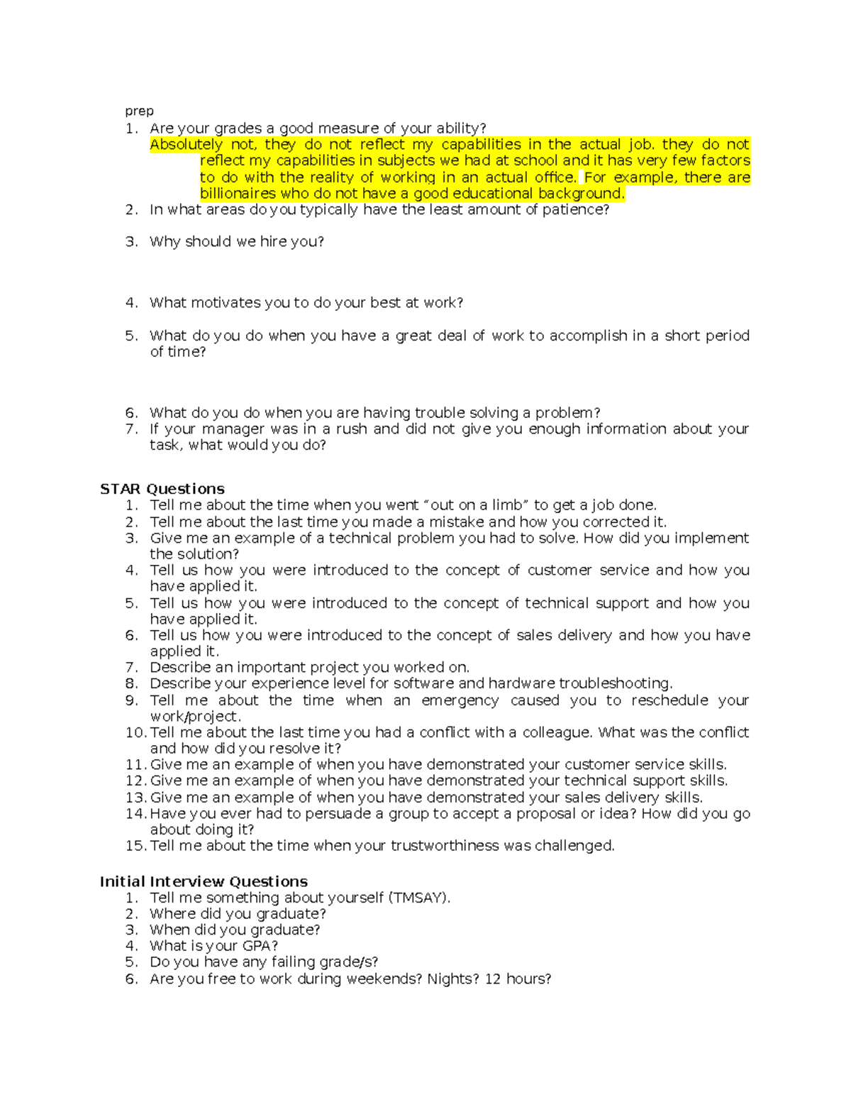 Prep & star - ghhhg - prep 1. Are your grades a good measure of your ...