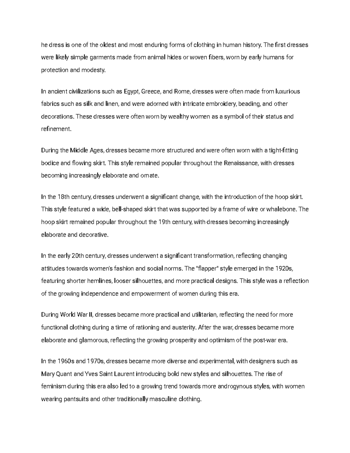 Clothing history - he dress is one of the oldest and most enduring ...