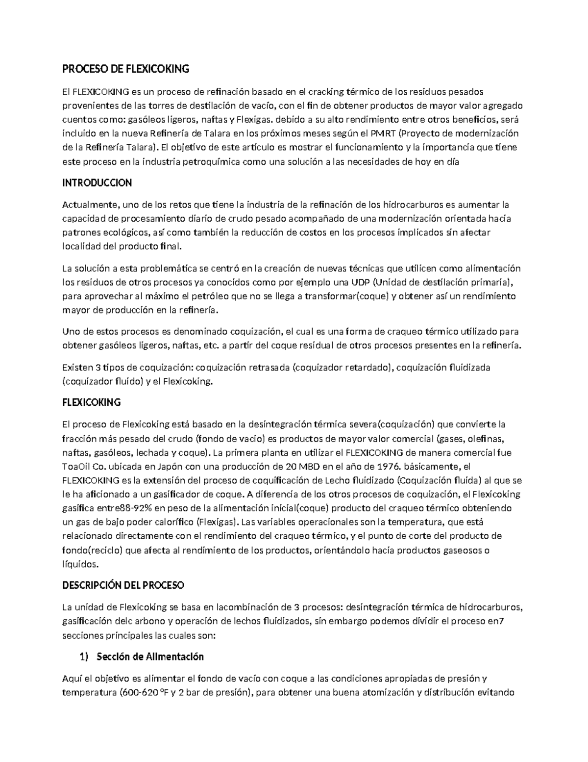 Proceso DE Flexicoking refinacion copa - PROCESO DE FLEXICOKING El ...