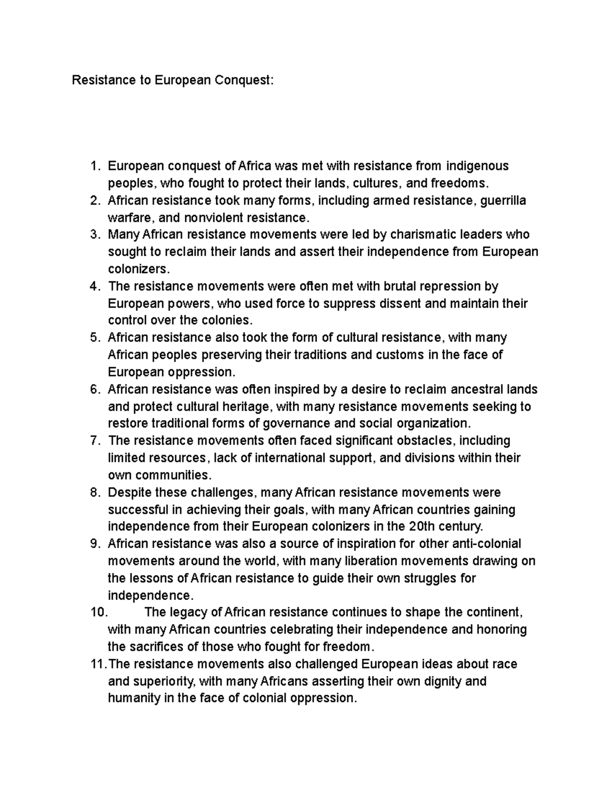 Resistance to European Conquest - Resistance to European Conquest ...